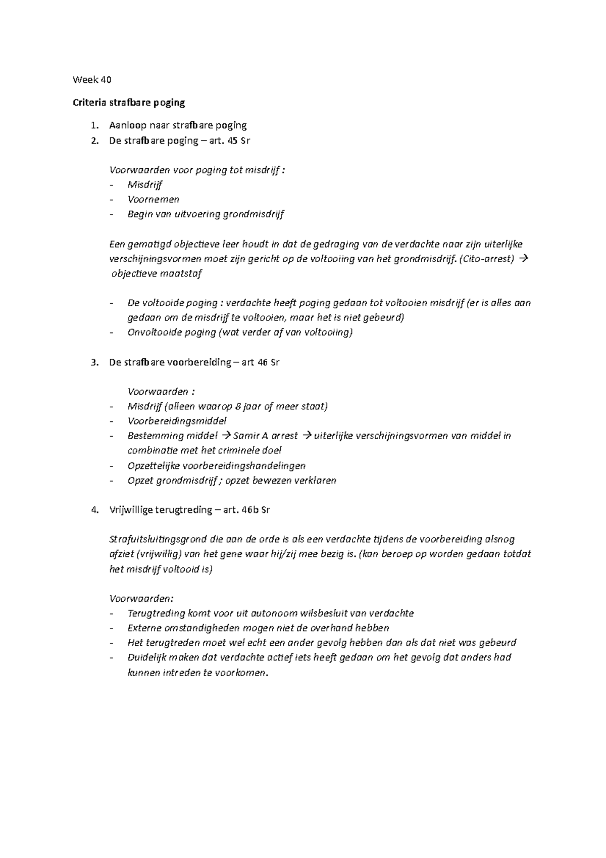 Week 5 criteria voor poging en voorbereiding - Week 40 Criteria ...