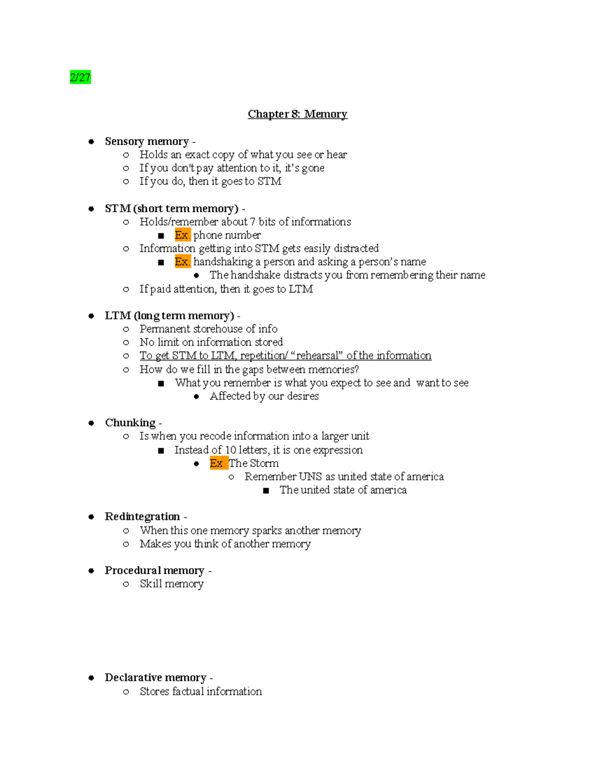 Chapter 8 Memory Lecture Notes 1 4 2 Chapter 8 Memory Sensory