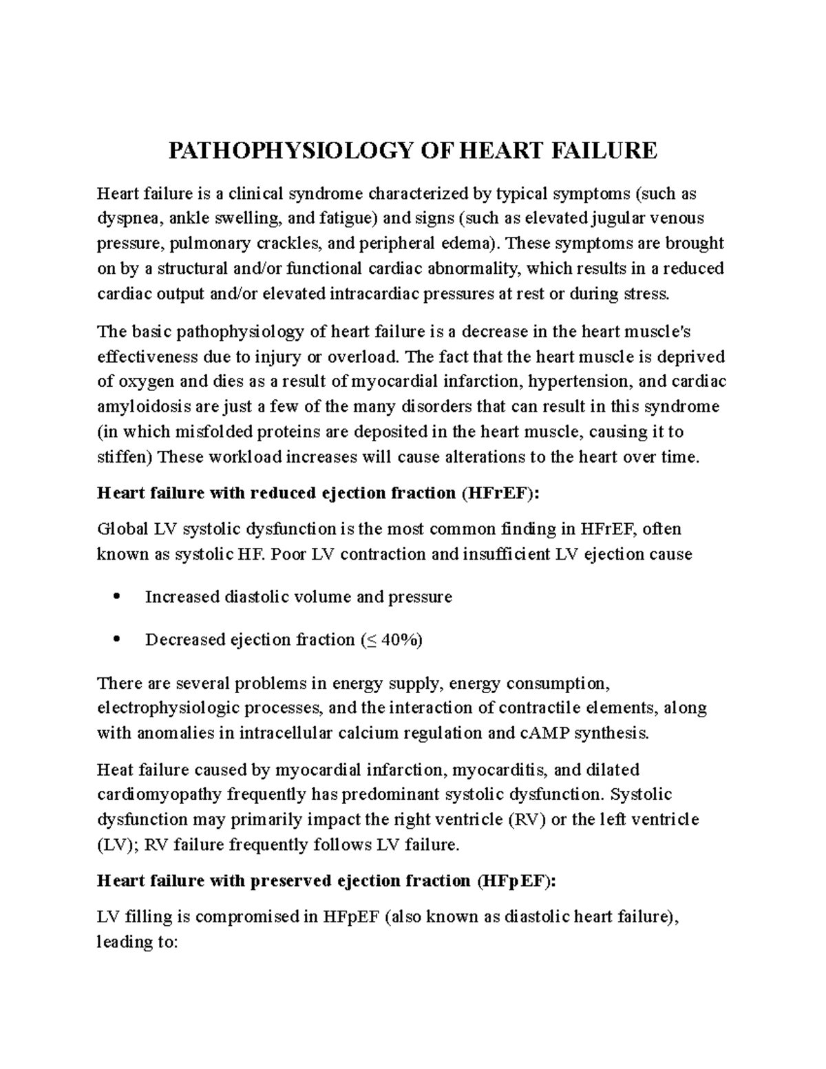 Pathophysiology OF Heart Failure - PATHOPHYSIOLOGY OF HEART FAILURE ...