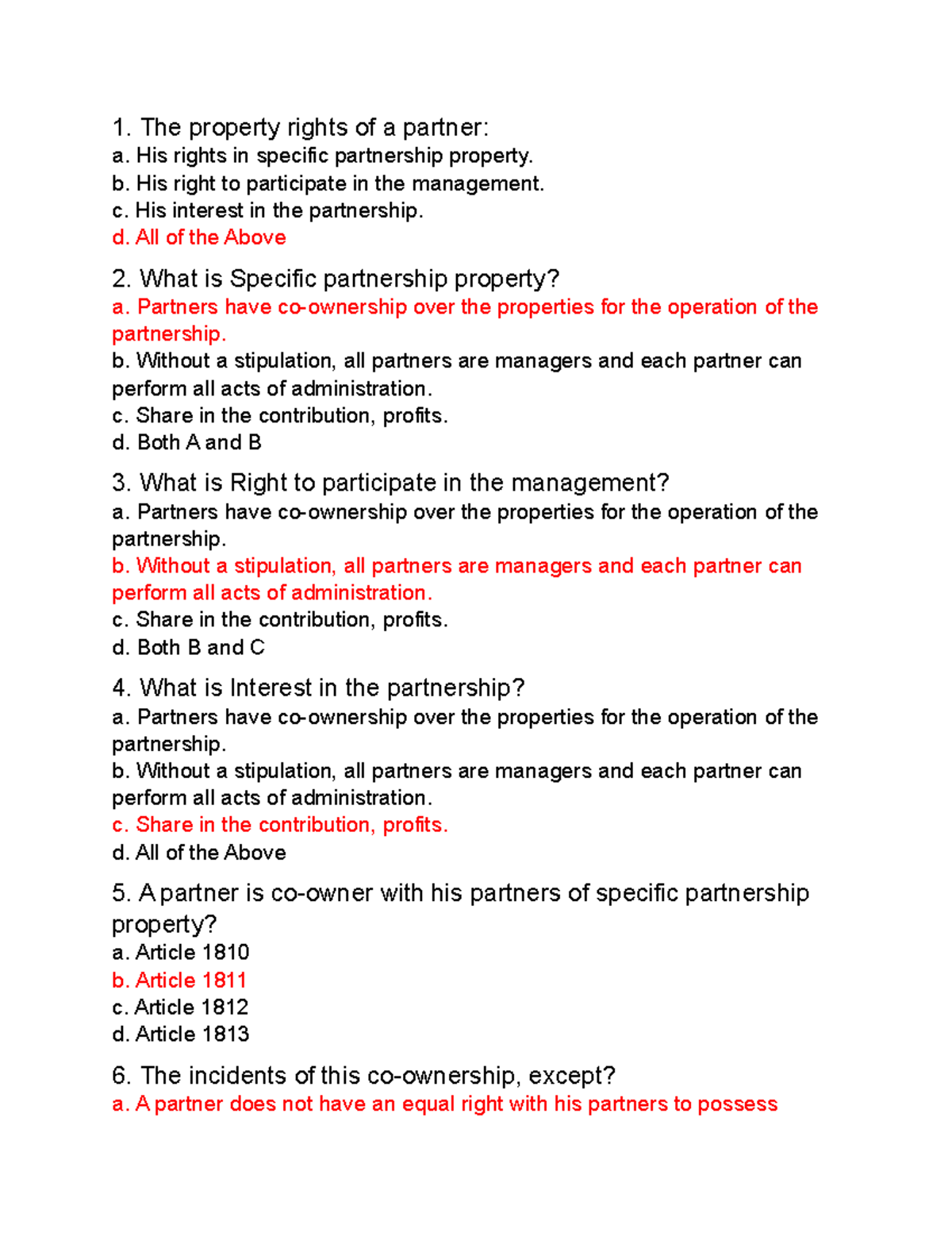 MCQ - Questions and Answers - 1. The property rights of a partner: a ...