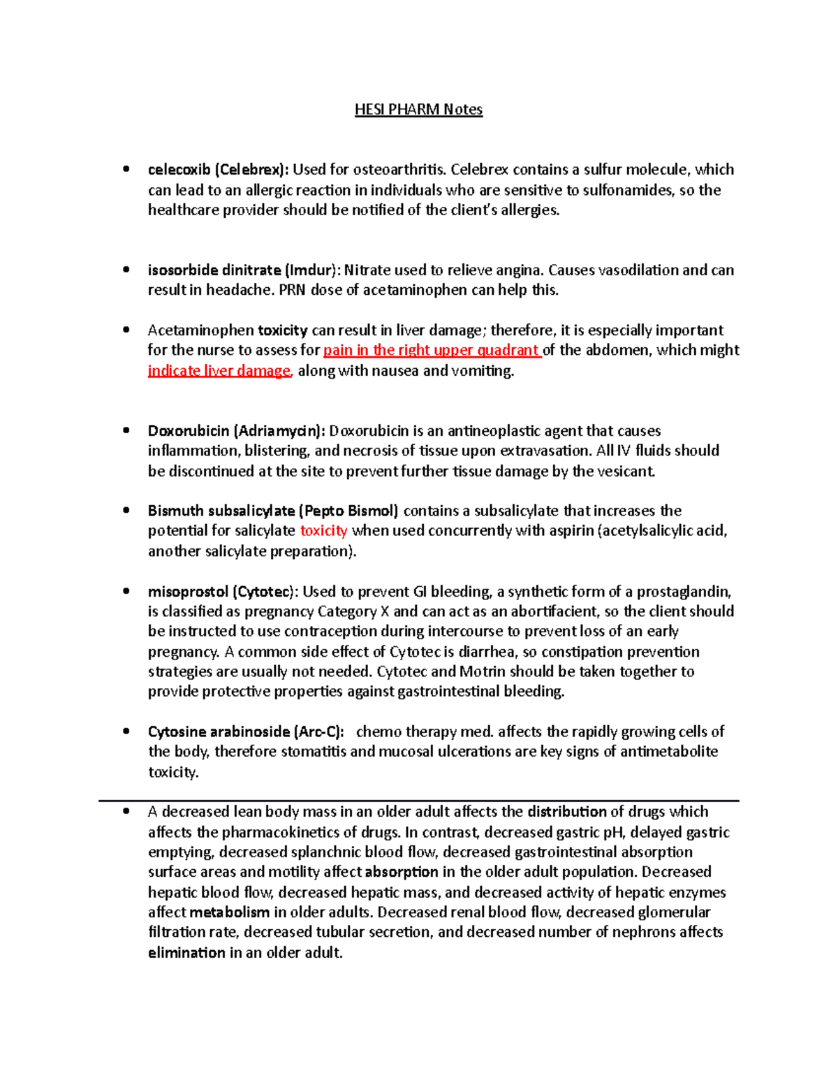 HESI Pharm Notes - HESI PHARM Notes celecoxib (Celebrex): Used for ...