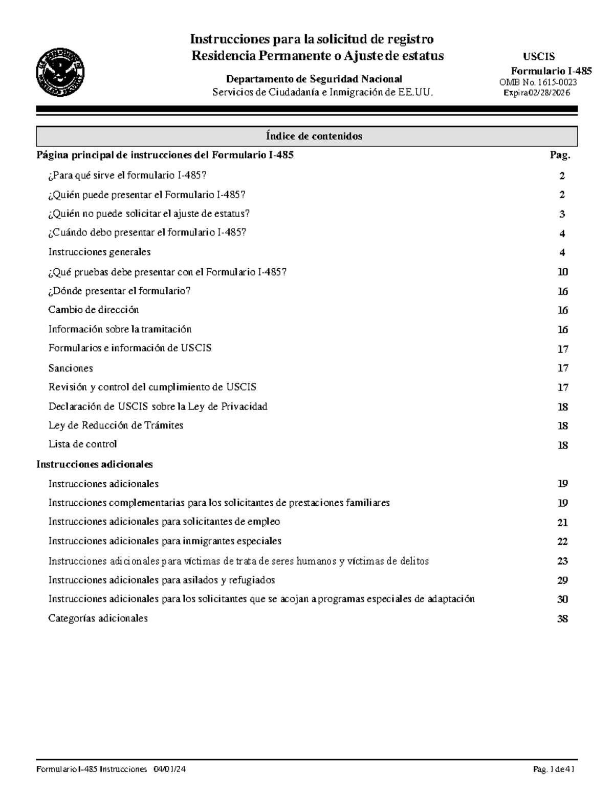 Translation #10 - Uscis form I-485 - OMB No. 1615- 2 2 3 4 4 10 16 16 ...