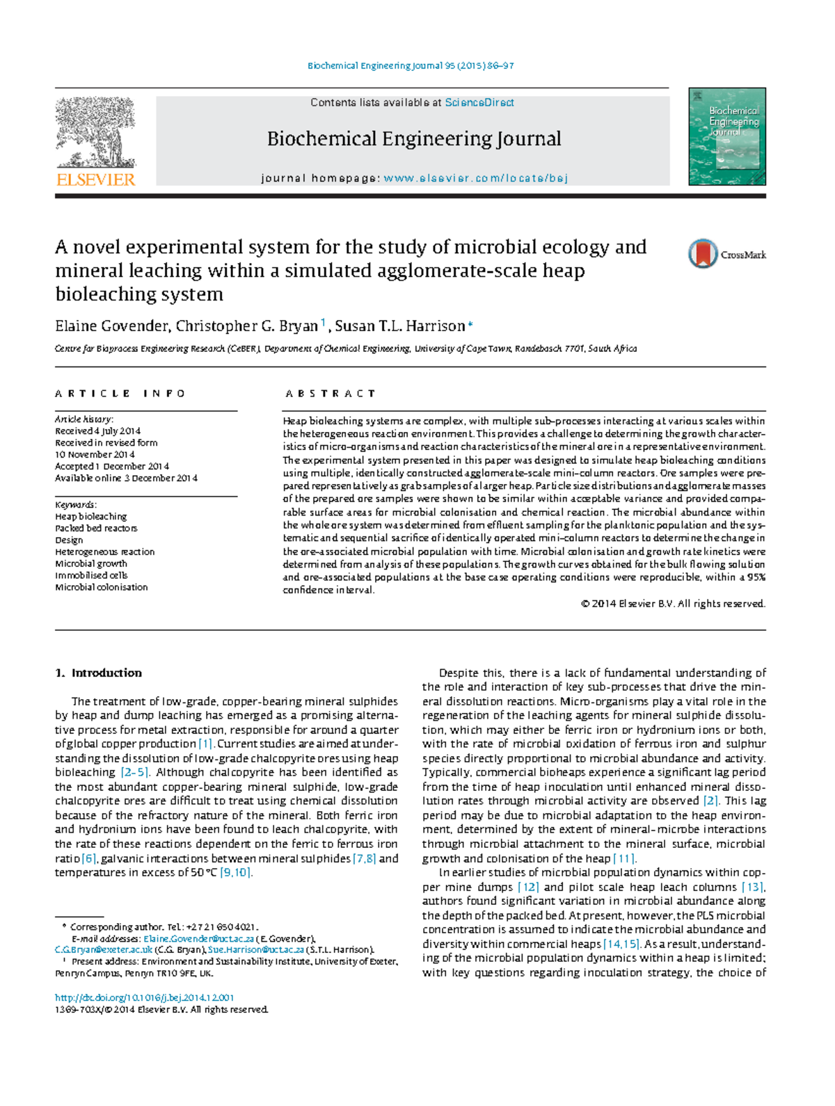 Govender 2015 - 2015 - Biochemical Engineering Journal 95 (2015) 86 ...