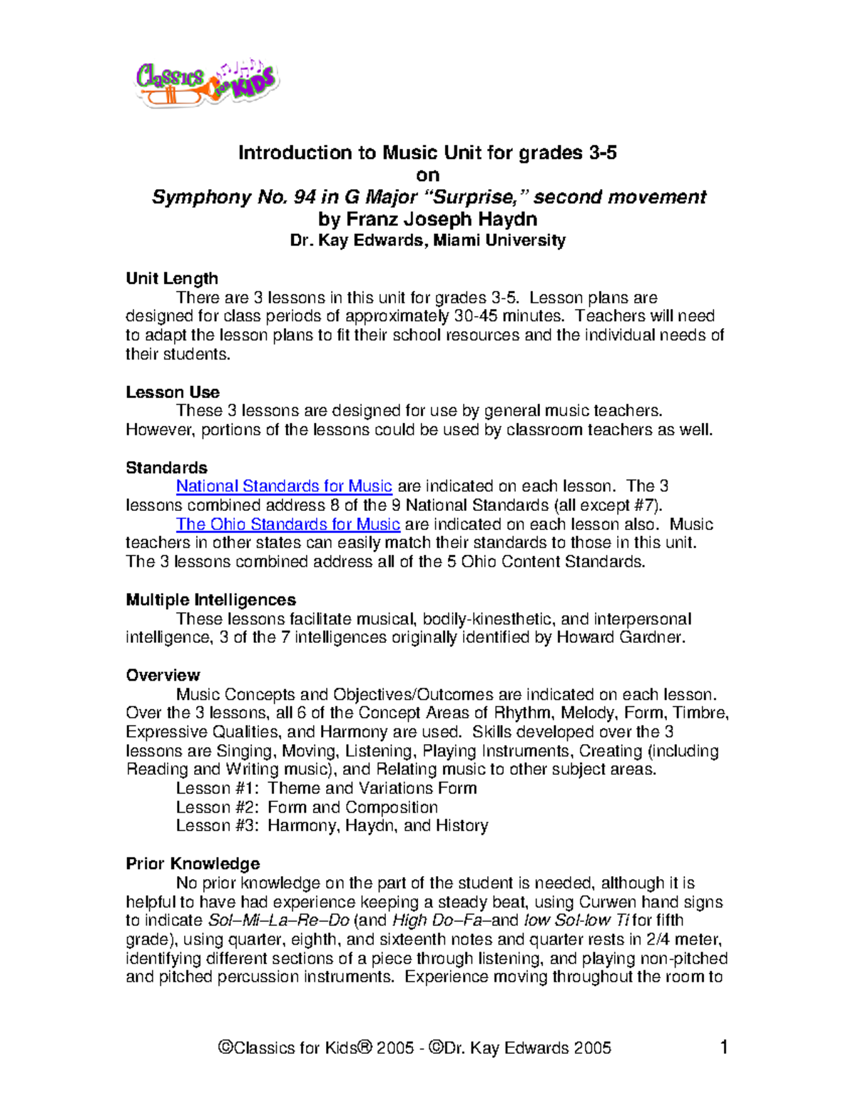 Haydn 3-5 - work - Introduction to Music Unit for grades 3- on Symphony ...