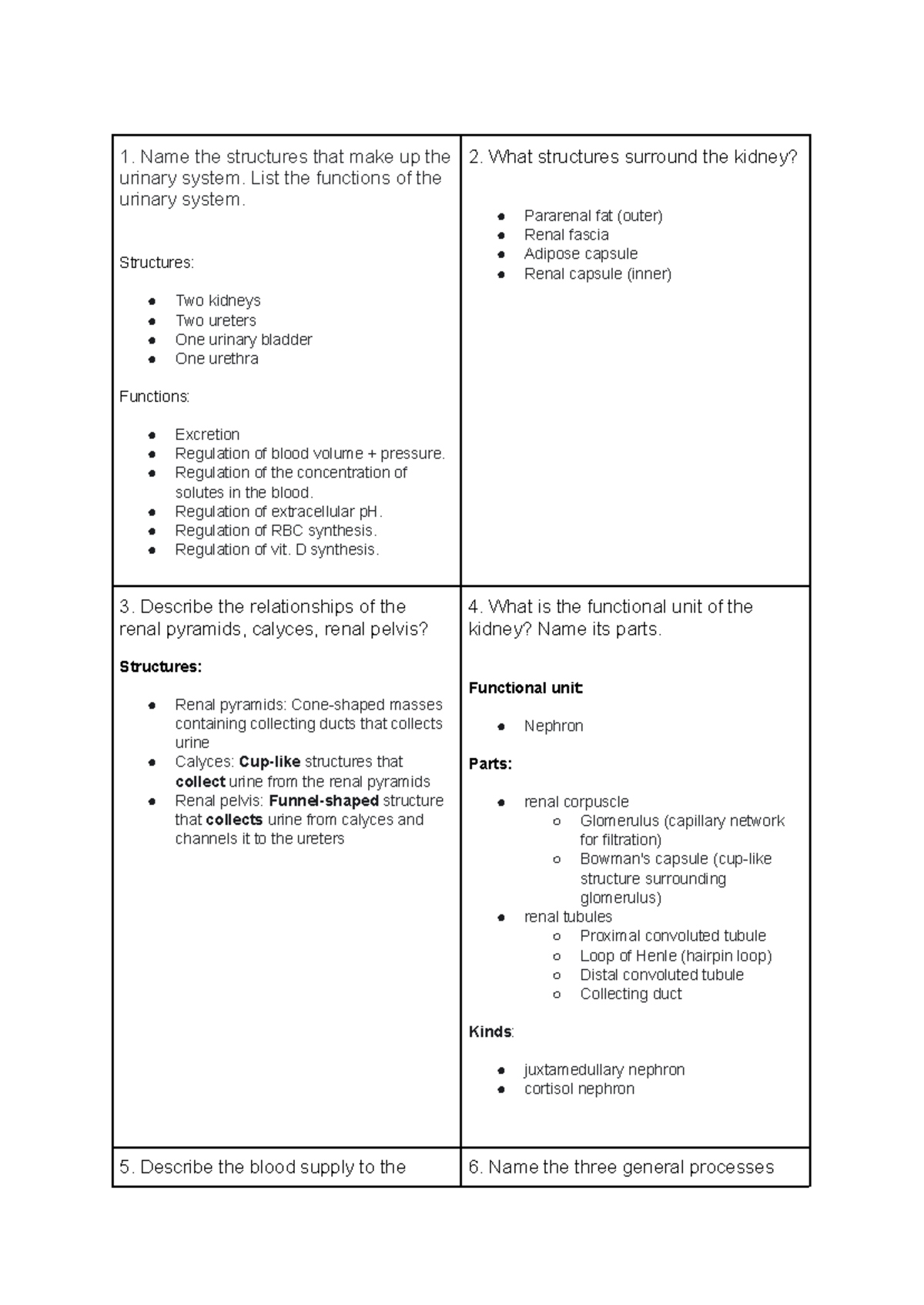 Urinary System (study guide with answers) - 1. Name the structures that ...