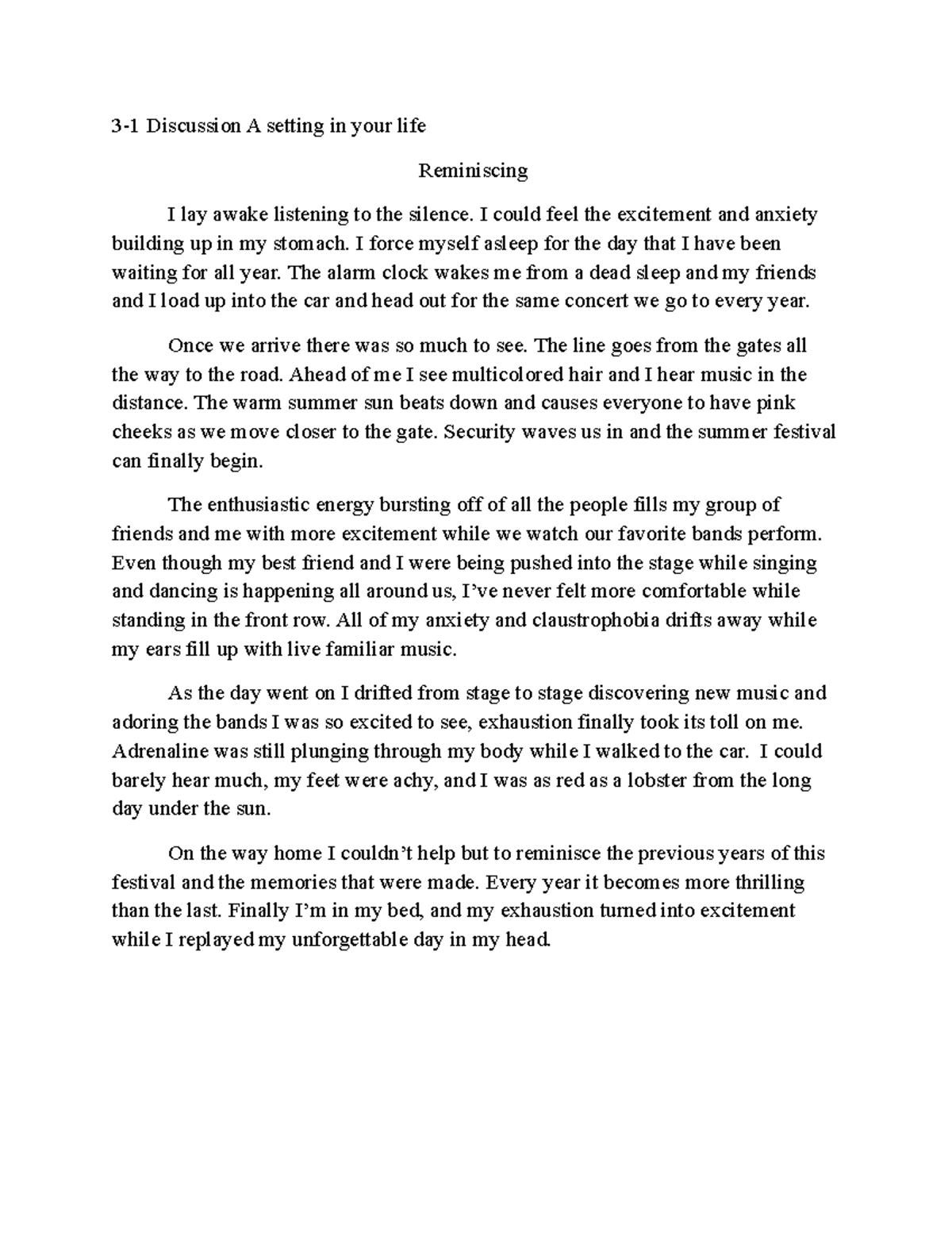 3-1 Discussion A setting in your life - Discussion A setting in your ...