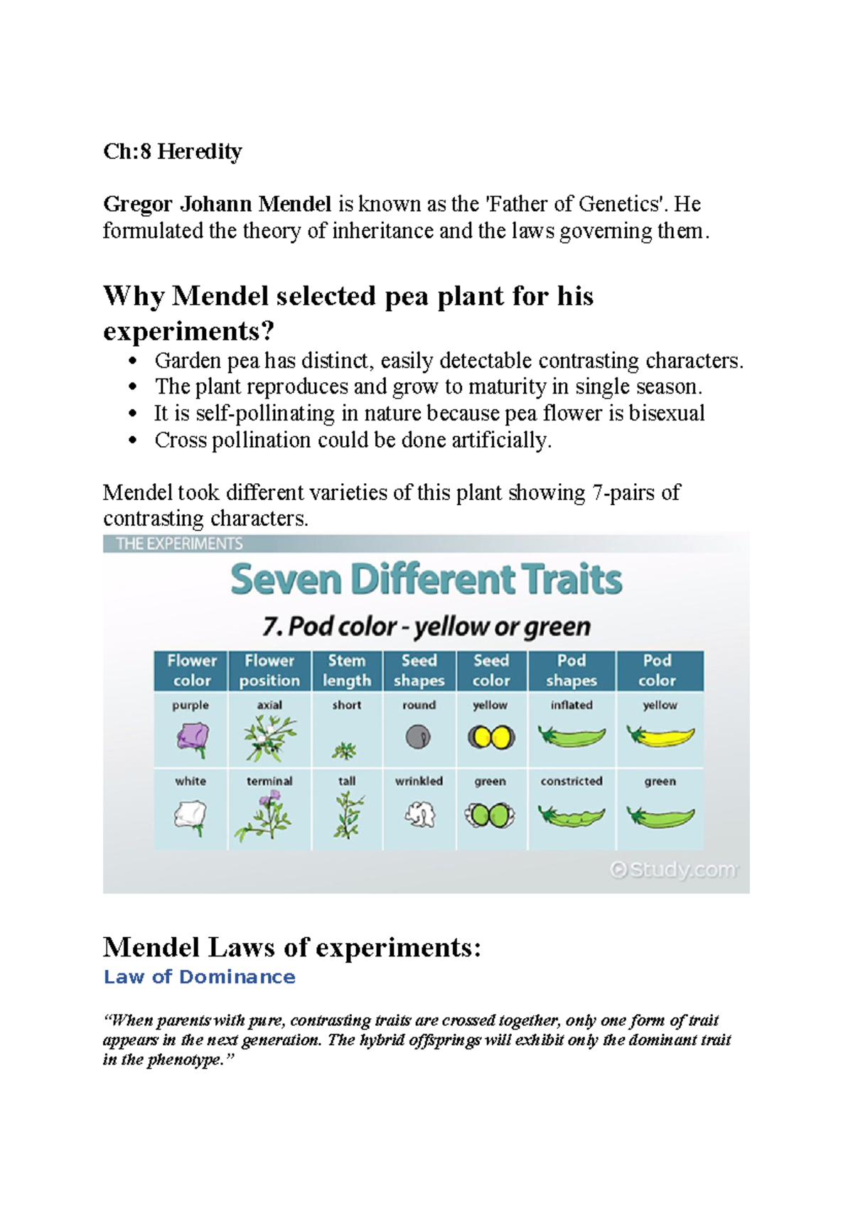 Class 10 Heredity Notes - Ch:8 Heredity Gregor Johann Mendel is known ...