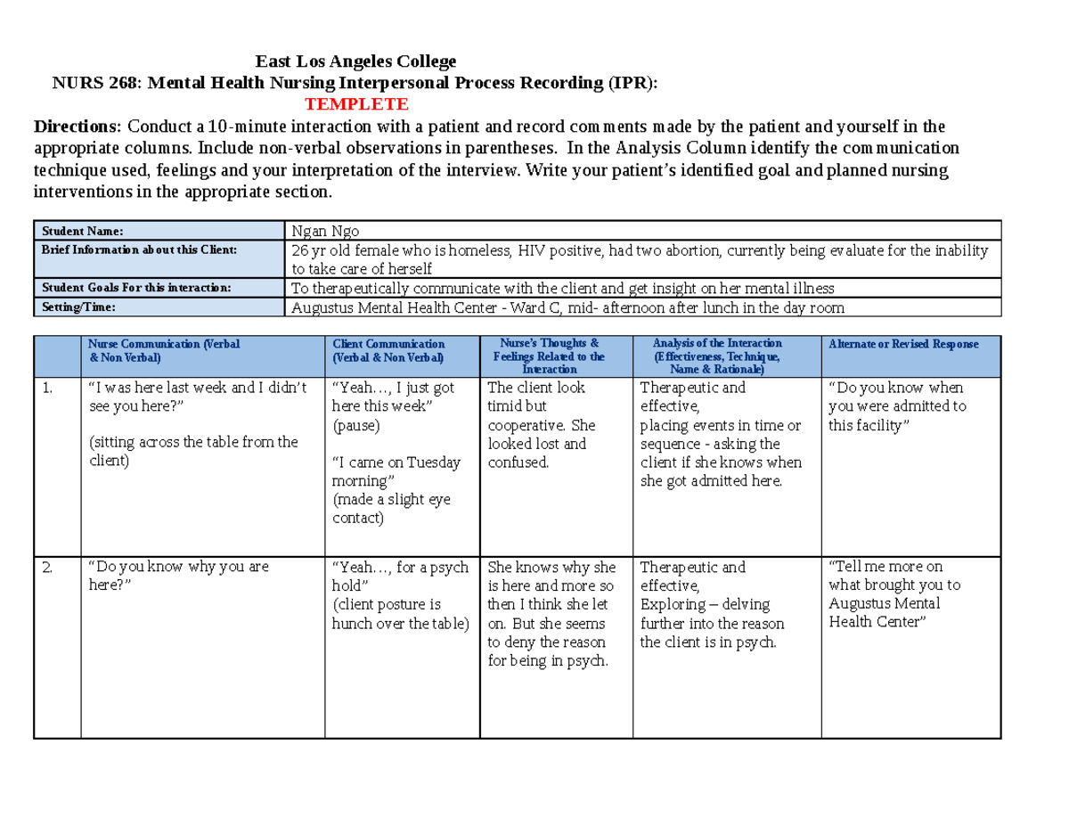 IPR Week 3 (11 13 2021) - interview a patient at clinical and apply the ...