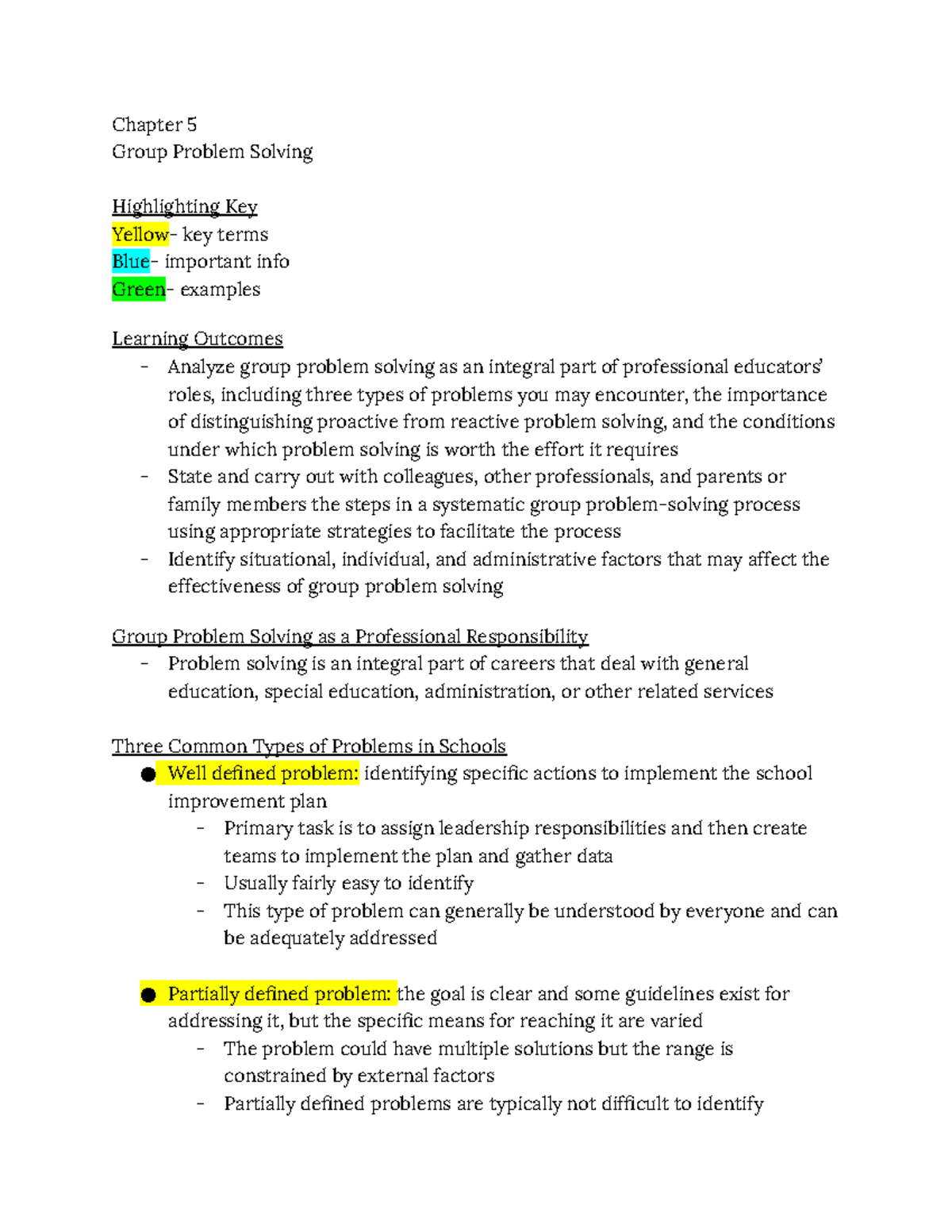 Chapter 5 Group Problem Solving - Chapter 5 Group Problem Solving Highlighting Key Yellow- key ...