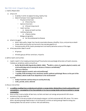 NU 332 Unit 2 Exam Study Guide - NU 332 Unit 2 Exam Study Guide Discuss ...