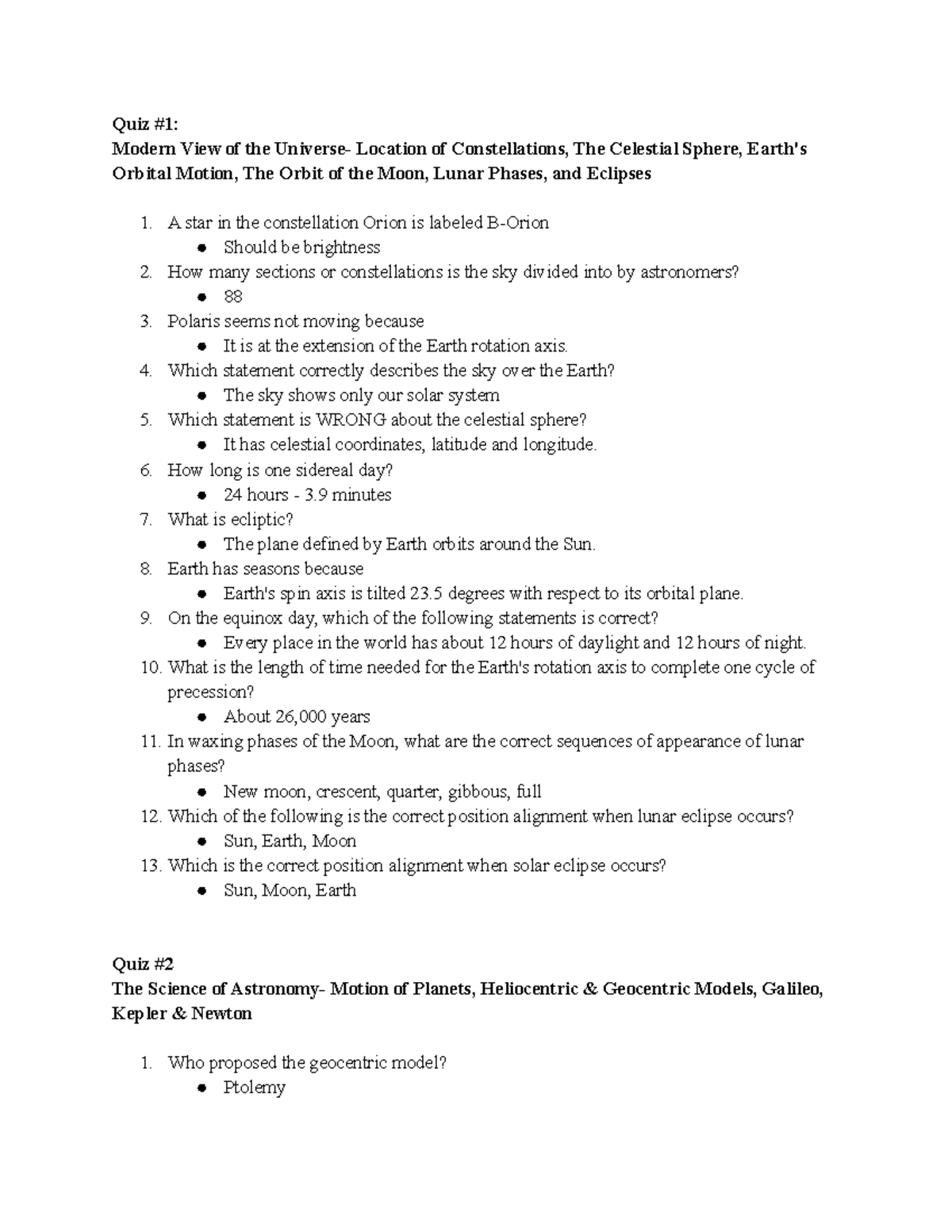 Revisedreview Final AST 110 - Quiz #1: Modern View of the Universe ...