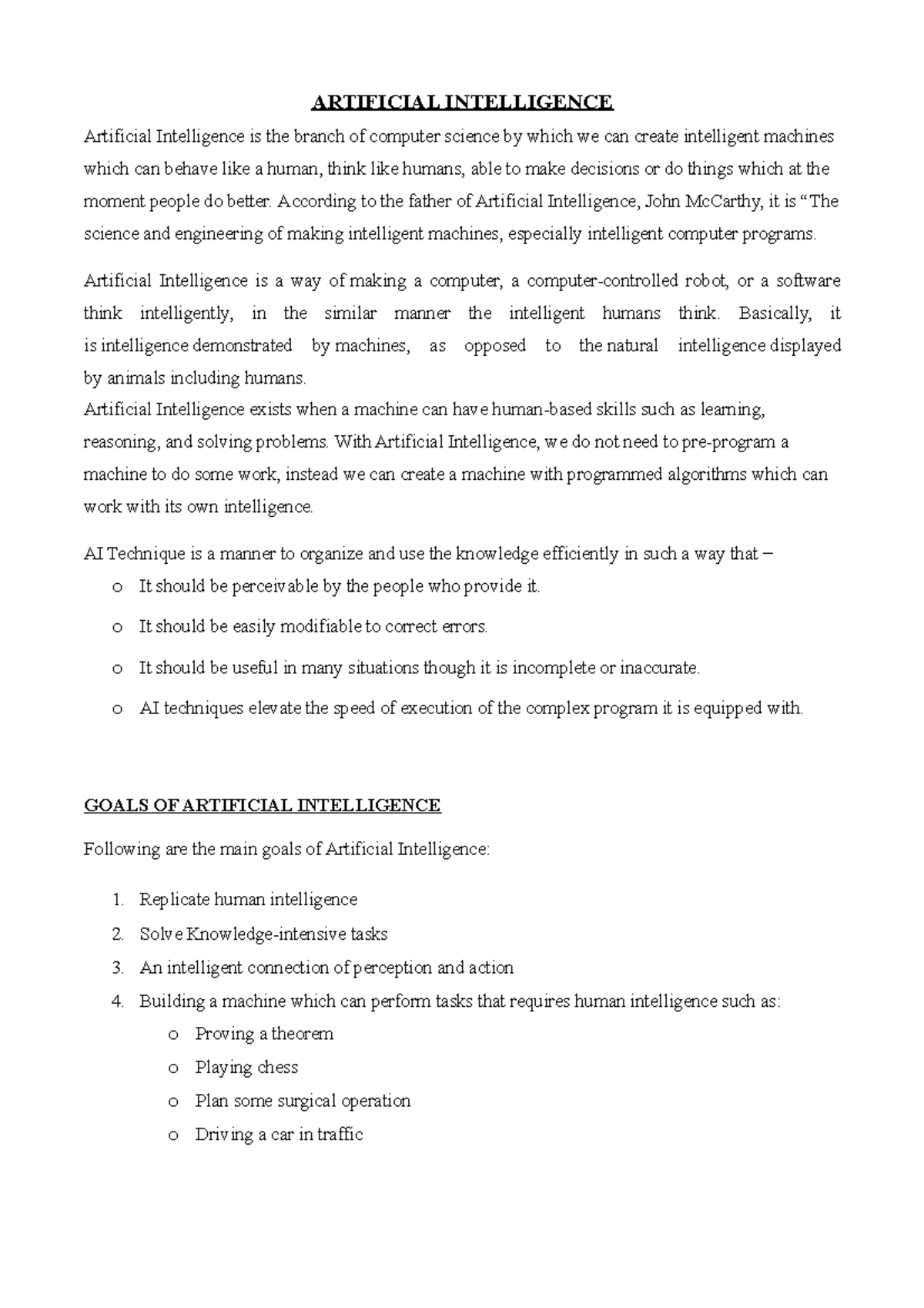 Artificial Intelligence - ARTIFICIAL INTELLIGENCE Artificial ...