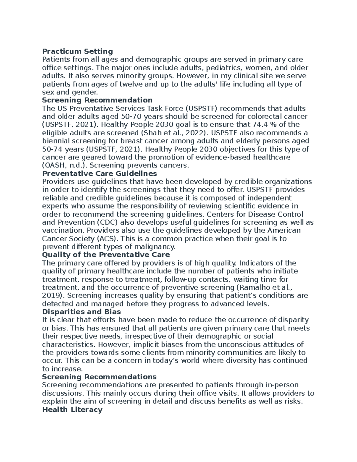 NR511 discussion - Practicum Setting Patients from all ages and ...