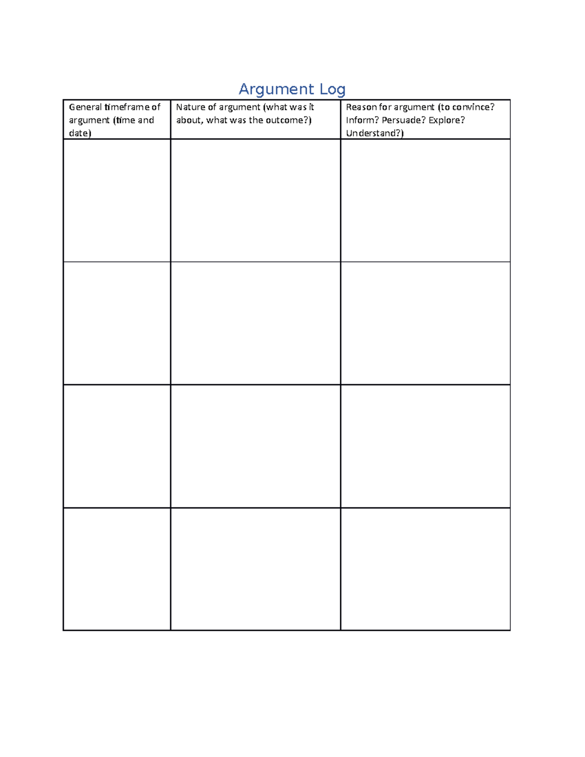 Argument Log - please help me as possible - HUM 2001 - Argument Log ...