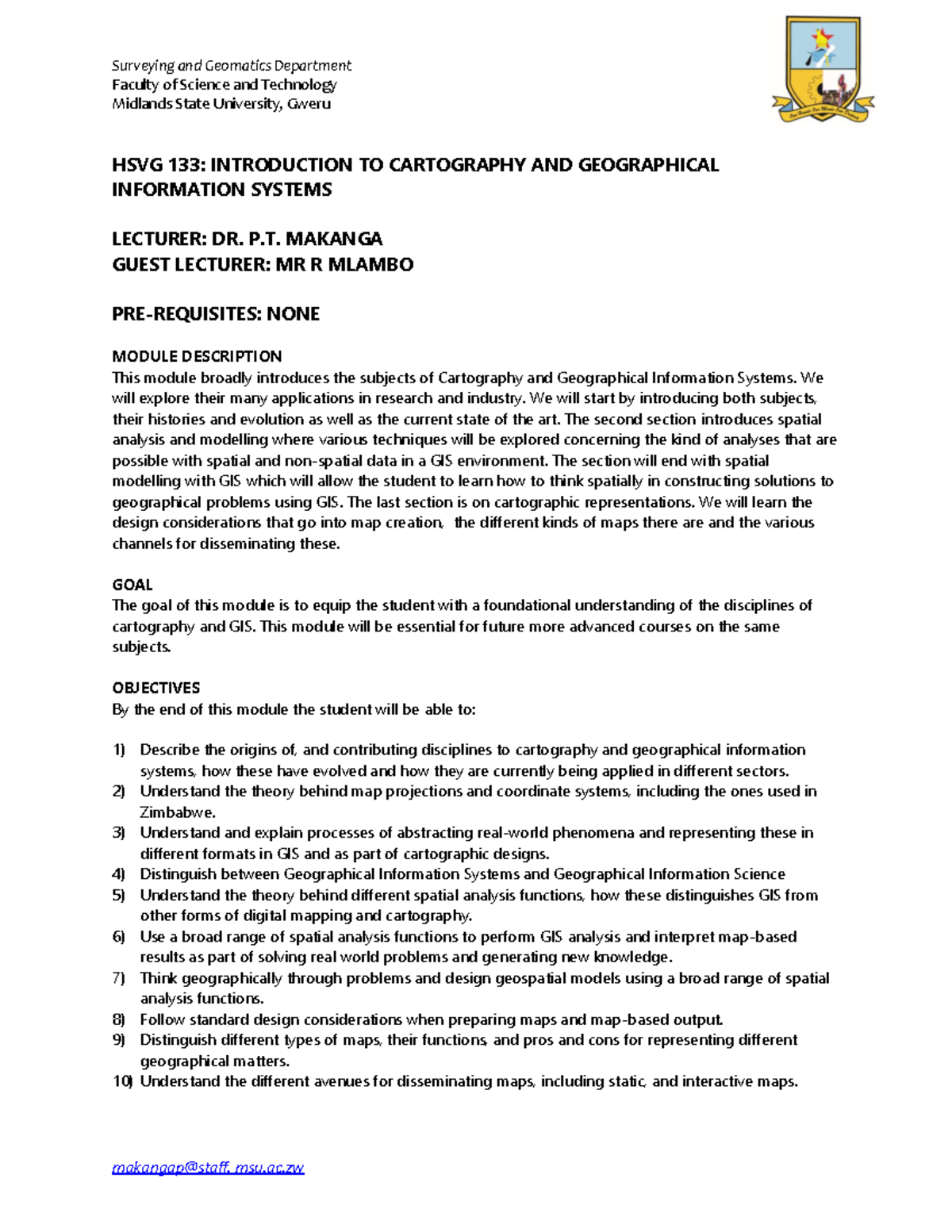 Carto GIS Course outline - Copy - Surveying and Geomatics Department ...