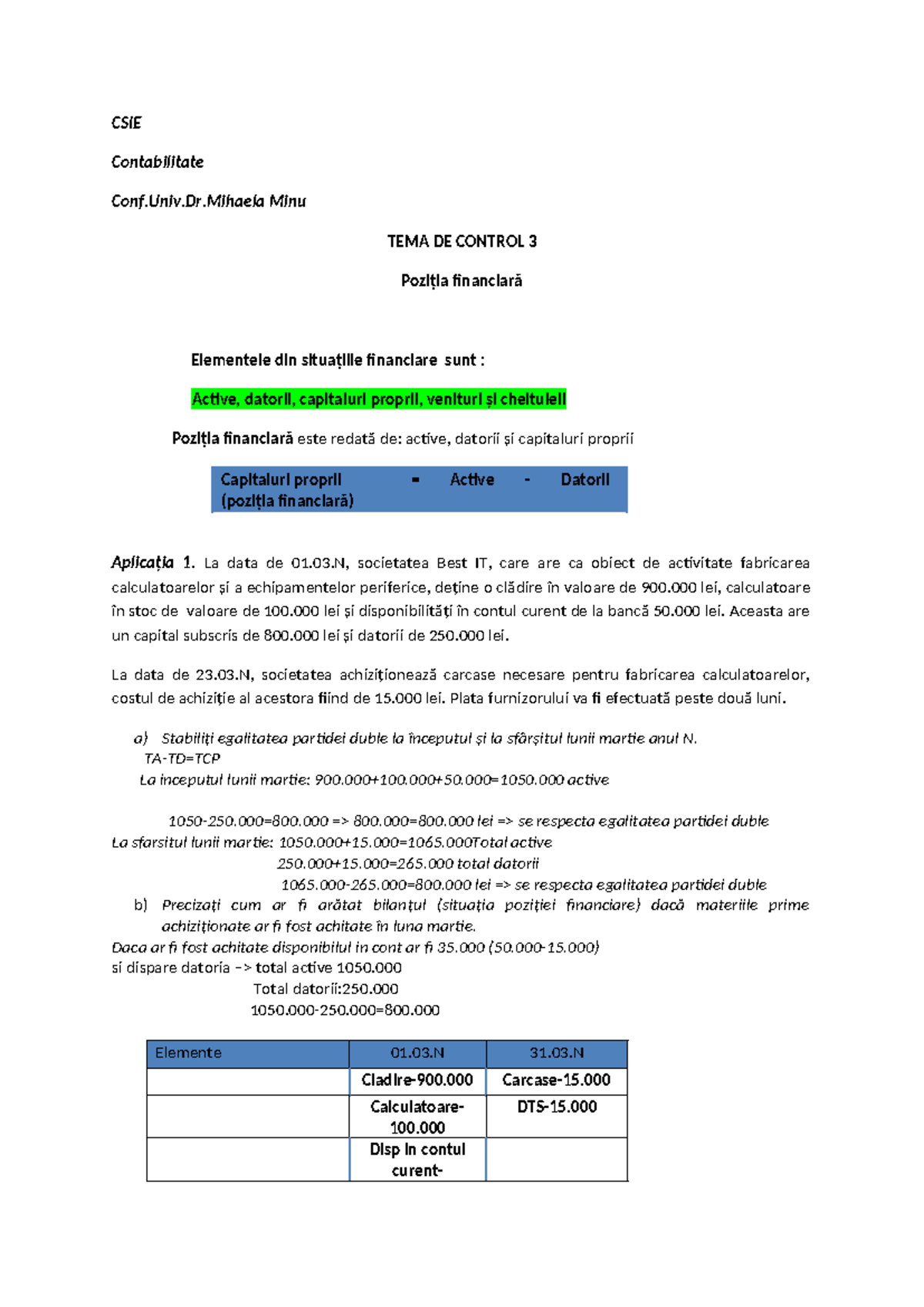 TC3 Rezolvare - tc 3 - CSIE Contabilitate Conf.Univ.Dr Minu TEMA DE ...