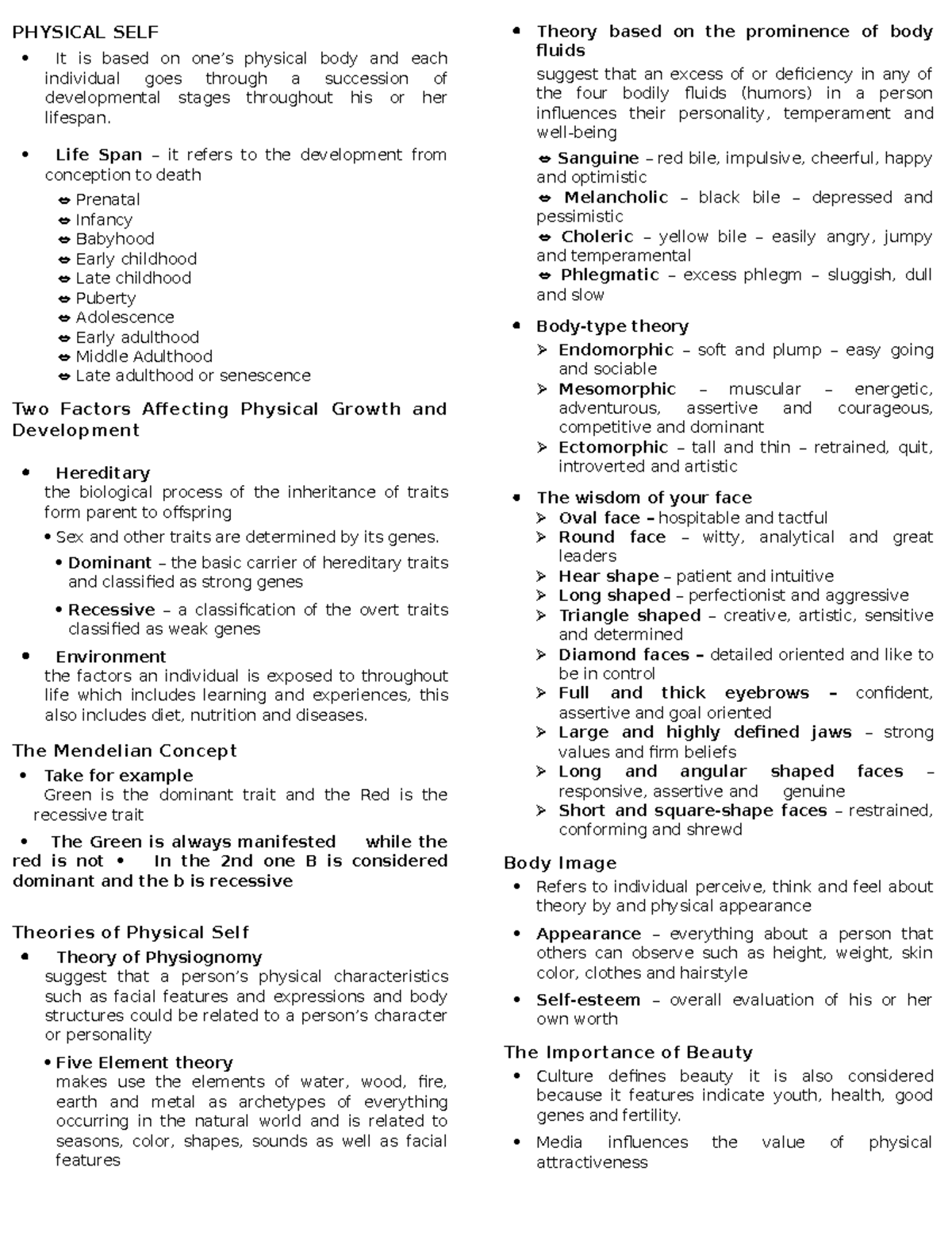 Physical-SELF - MS. SUNDAE - PHYSICAL SELF It is based on one’s ...