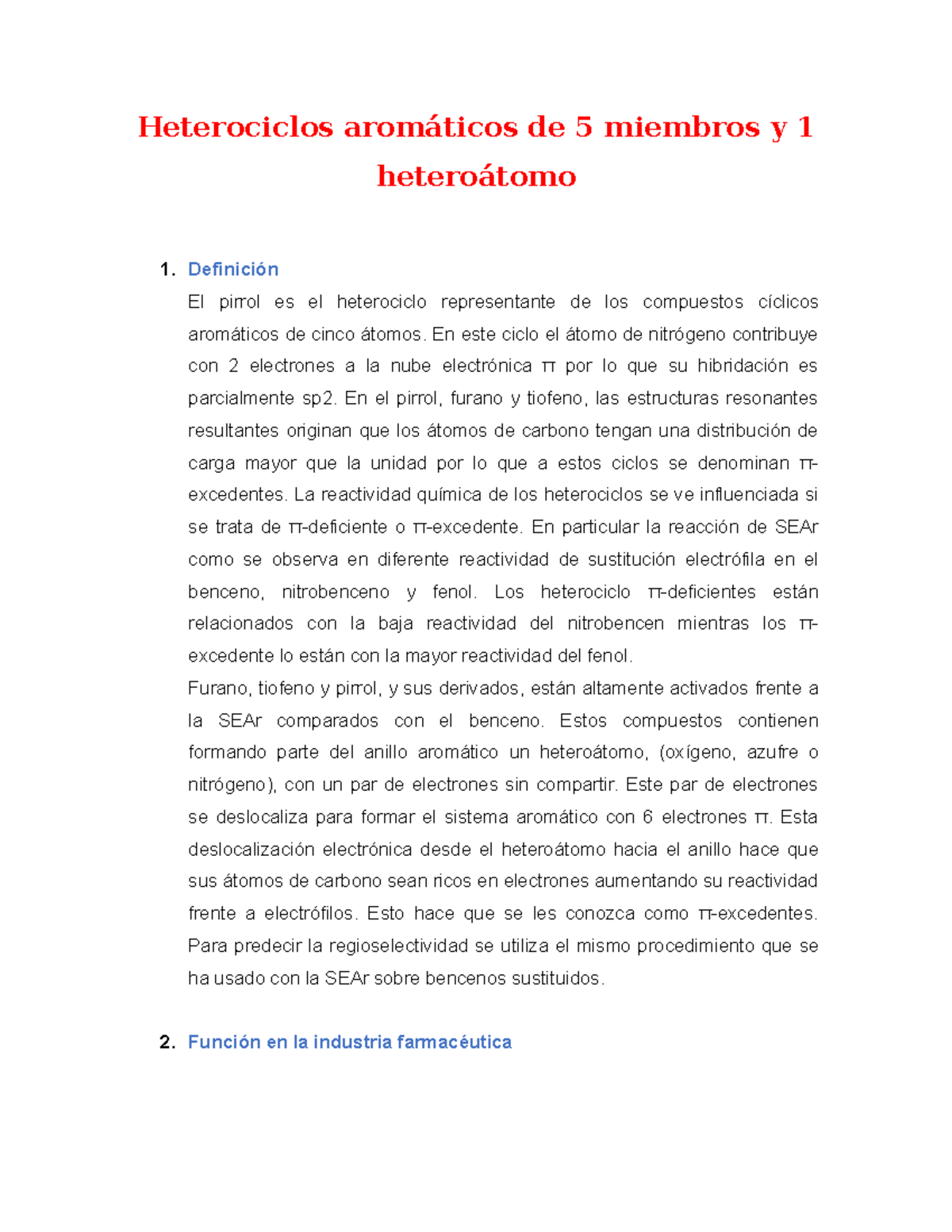 Heterociclos aromáticos de 5 miembros y 1 heteroátomo - Heterociclos ...