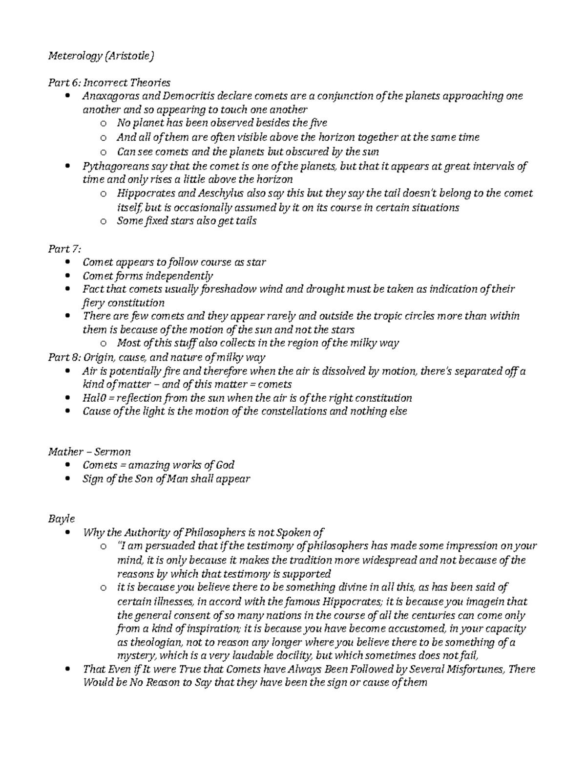 Comets Lecture Notes - Meterology (Aristotle) Part 6: Incorrect ...