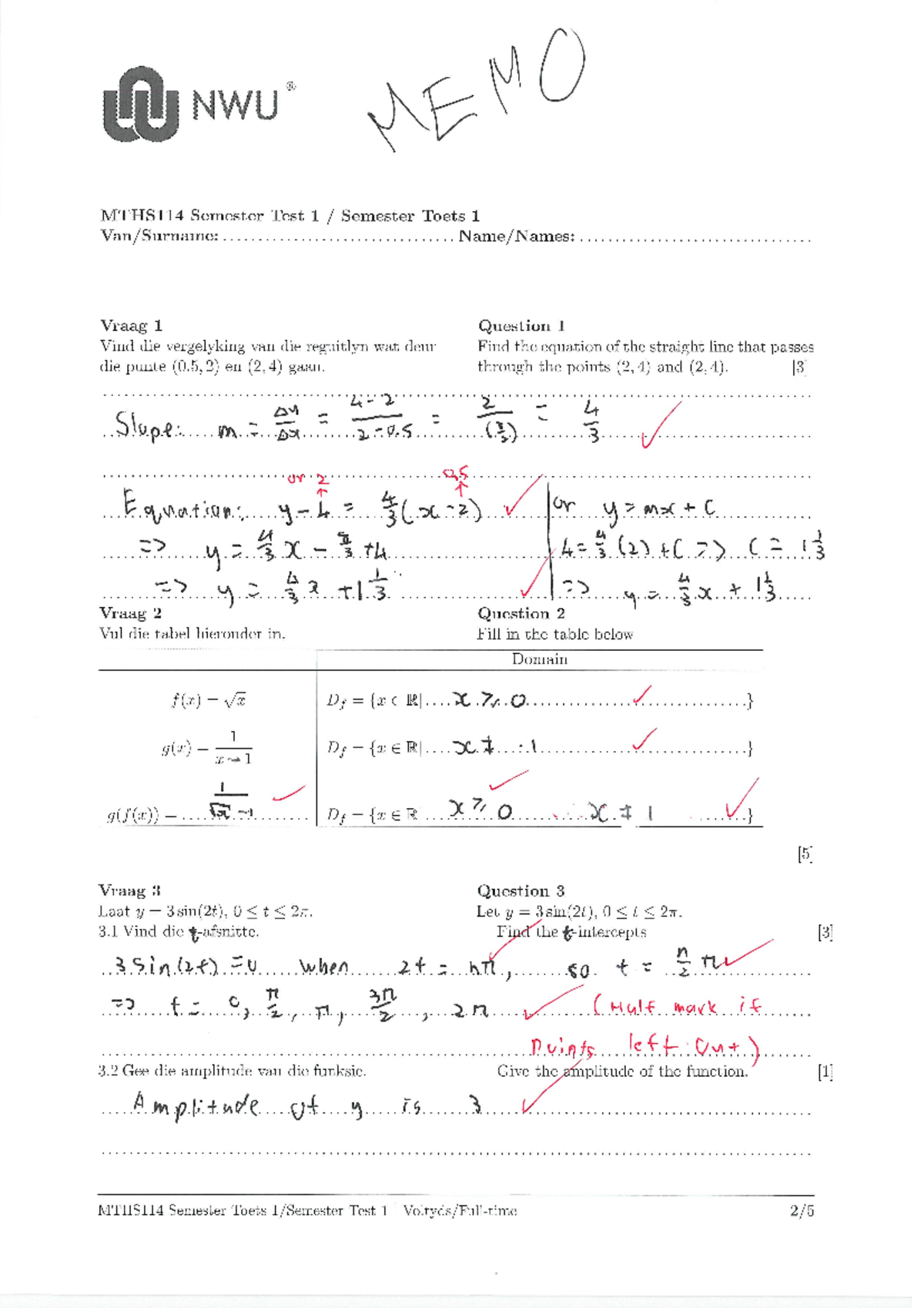 MTHS114 ST1 2024 MEMO - mths 114 - Studocu