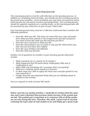 Learning Journal Unit 8 - Learning Journal The Learning Journal is a ...