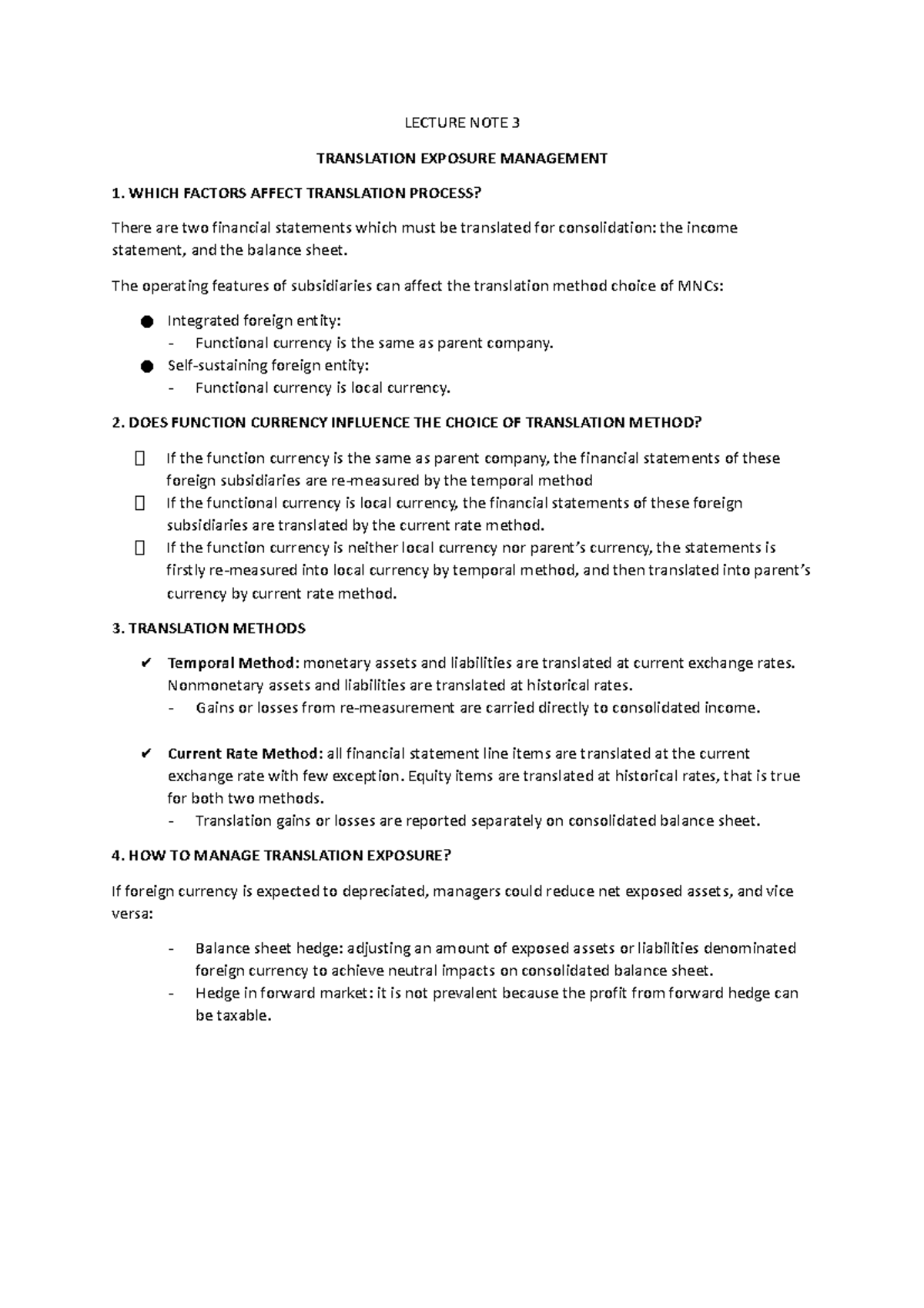 Lecture NOTE 3 - 666666666666 - LECTURE NOTE 3 TRANSLATION EXPOSURE ...