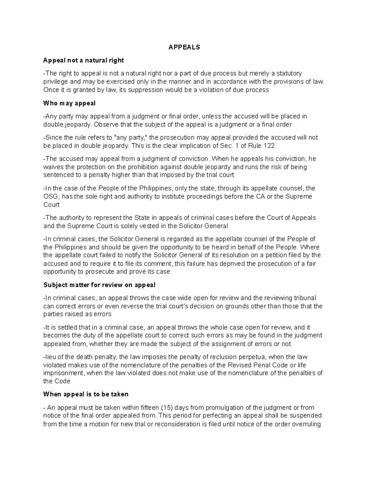 Appeals - appeal - APPEALS Appeal not a natural right -The right to ...