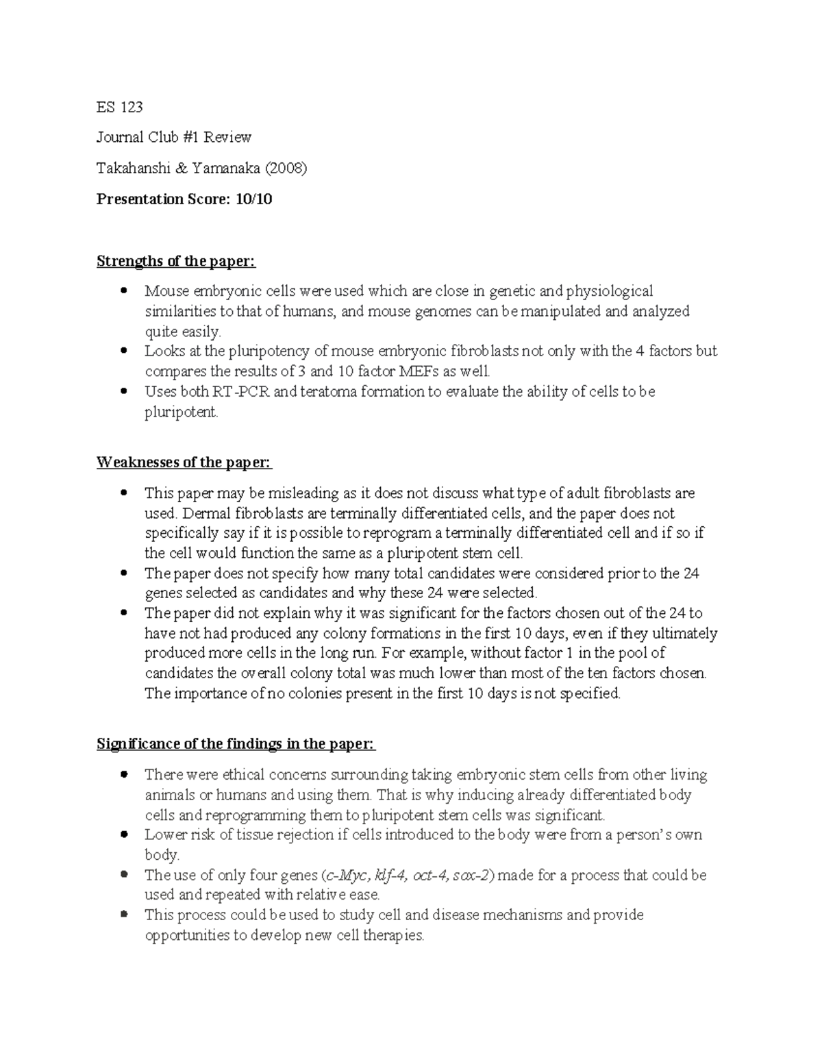 Jc 1 Homework Assignment Es 123 Journal Club 1 Review Takahanshi