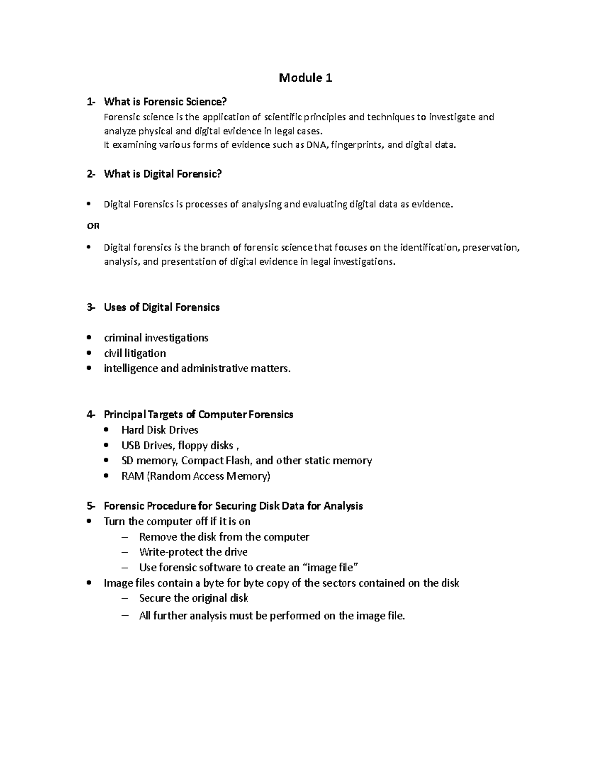 Module 1 Questions - Module 1 1- What is Forensic Science? Forensic science is the application ...