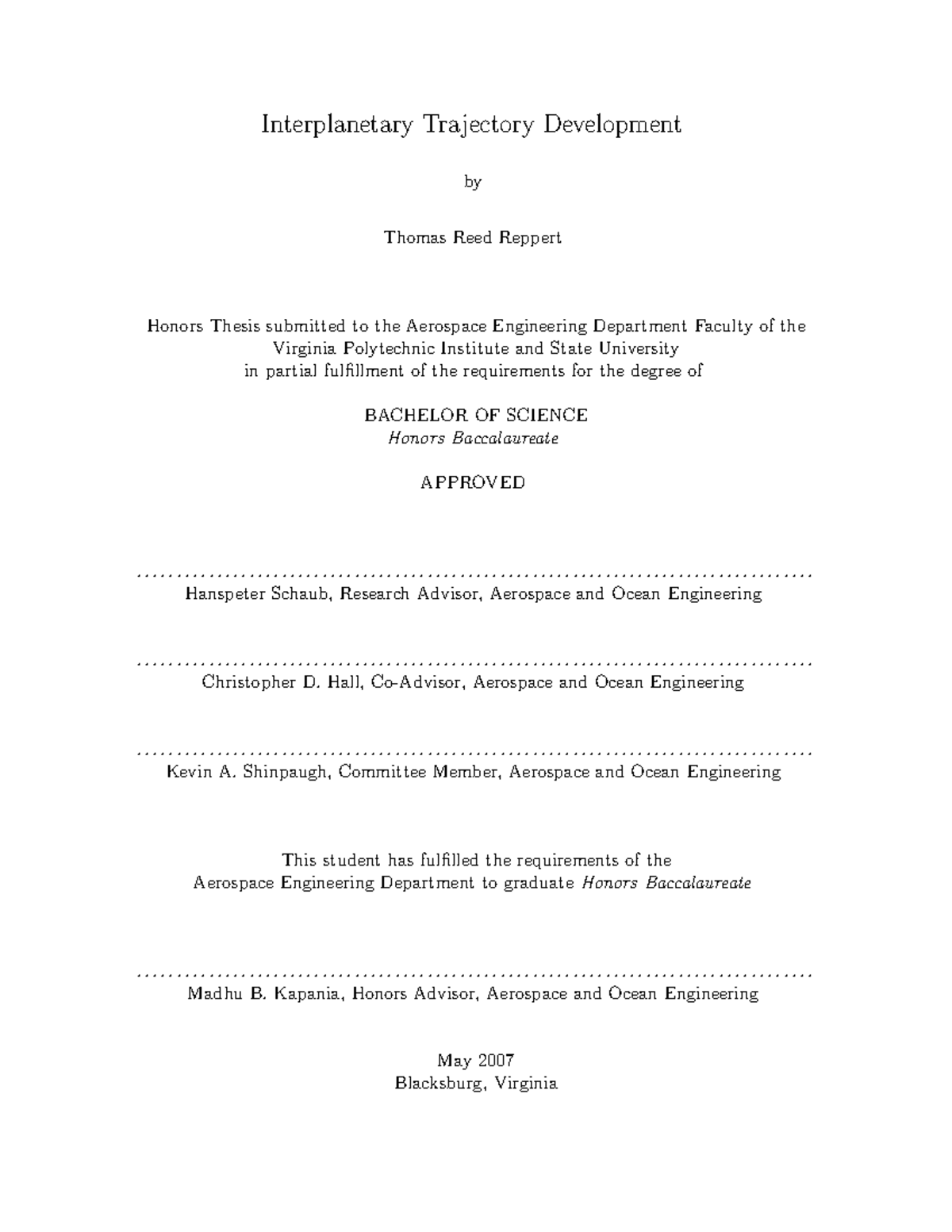 Reppert-spring-2007 - Interplanetary Trajectory Development by Thomas ...