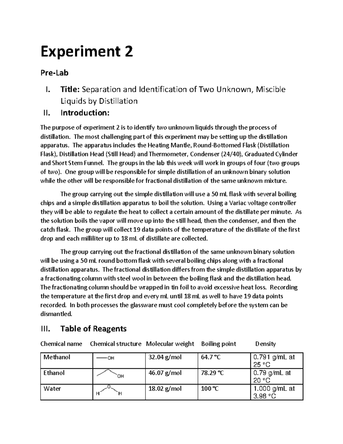 Experiment 2 - 75/82 grade received - Experiment 2 Pre-Lab I. Title ...
