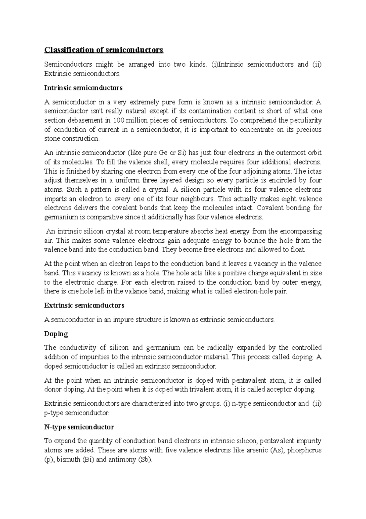 classification of semiconductors-intrinsic and extrinsic semiconductors ...