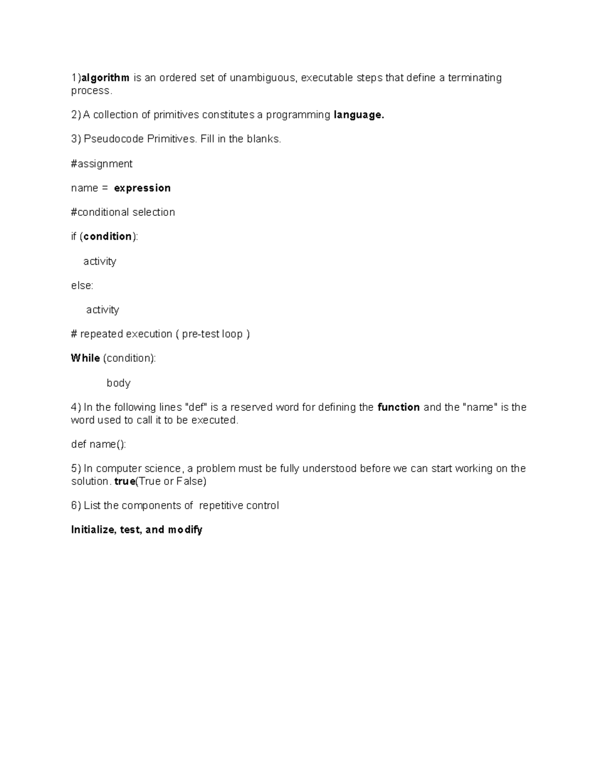 WA18 Algorithms - part 1 - 1)algorithm is an ordered set of unambiguous, executable steps that ...