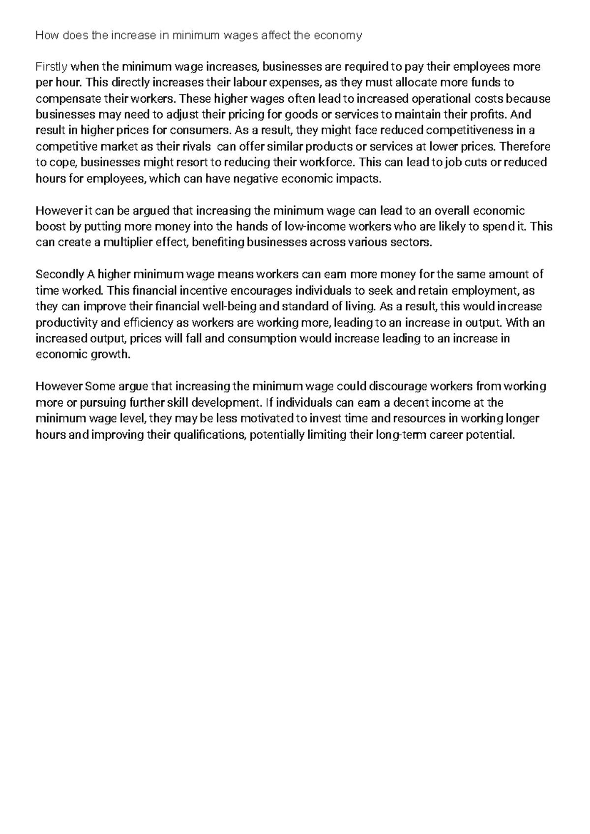 How does the increase in minimum wages affect the economy - This ...