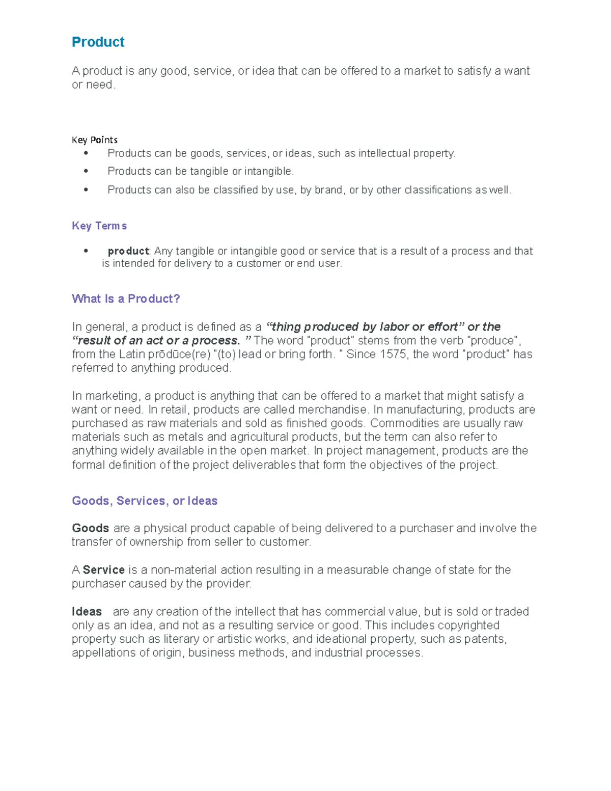 Product Marketing - Product A product is any good, service, or idea ...