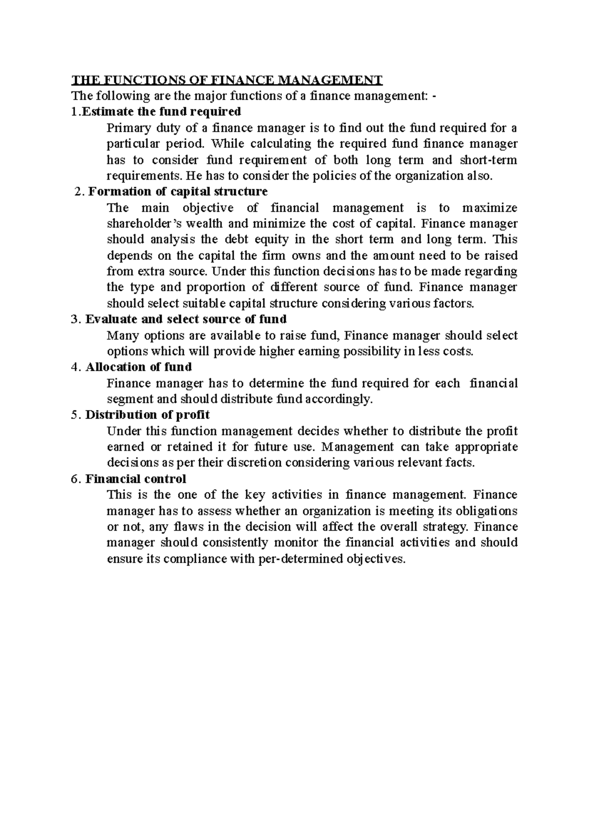 THE Functions OF Finance Management - THE FUNCTIONS OF FINANCE ...