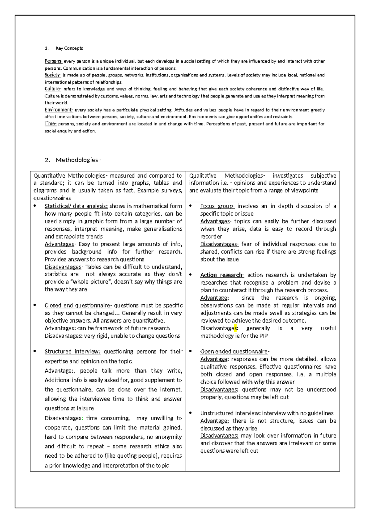 Society Culture Notes - Social Continuity and Change - 1. Key Concepts ...