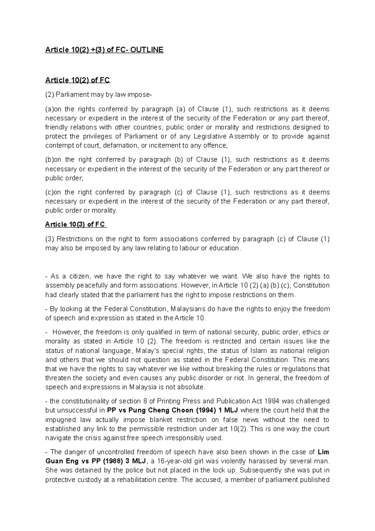 Article 10 (2) + (3) FC - summary and explanation - Article 10(2) +(3 ...