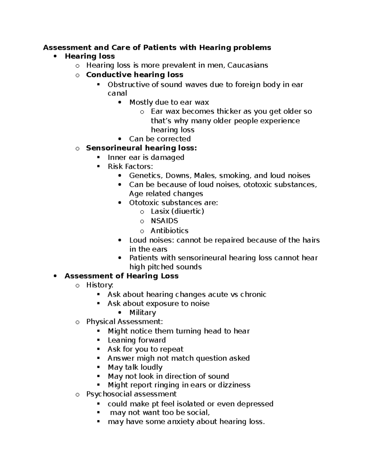 Ears AH 1 Exam 1 - notes - Assessment and Care of Patients with Hearing ...