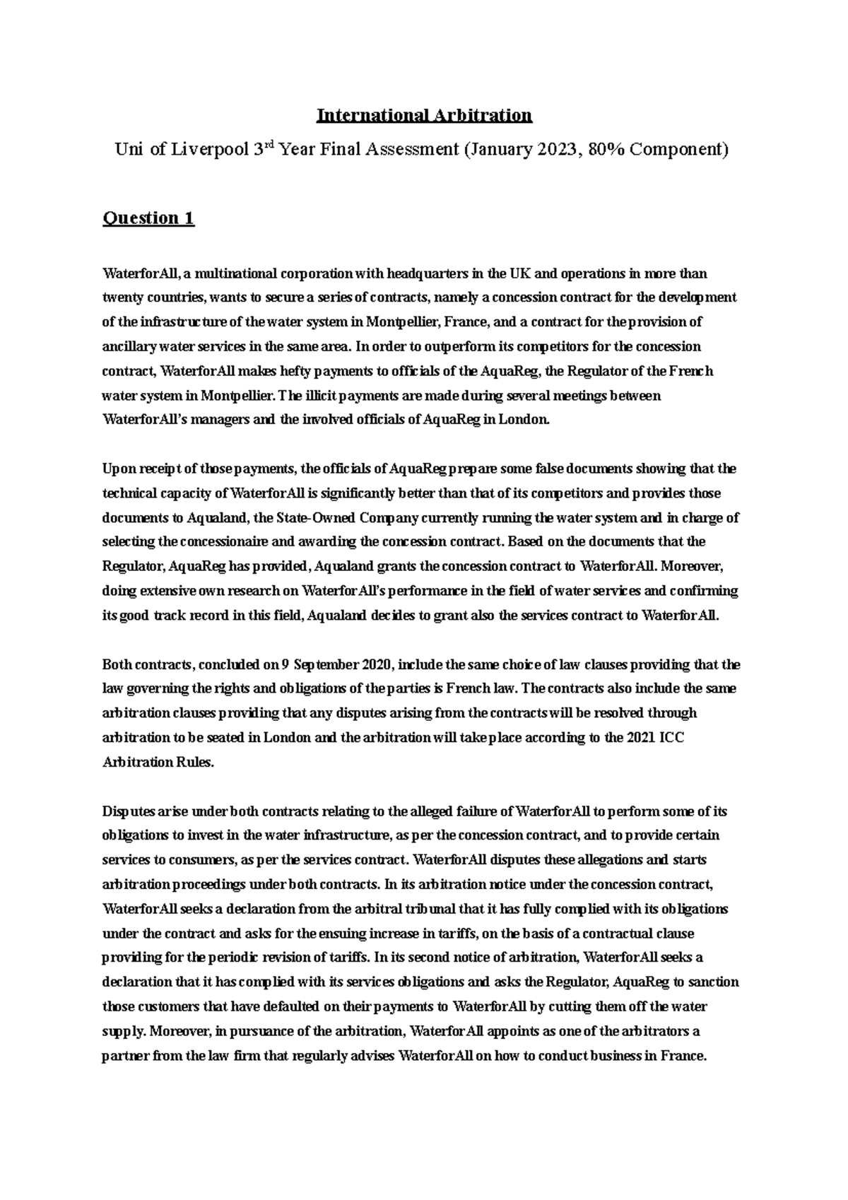 International Arbitration Coursework (80%) - International Arbitration ...