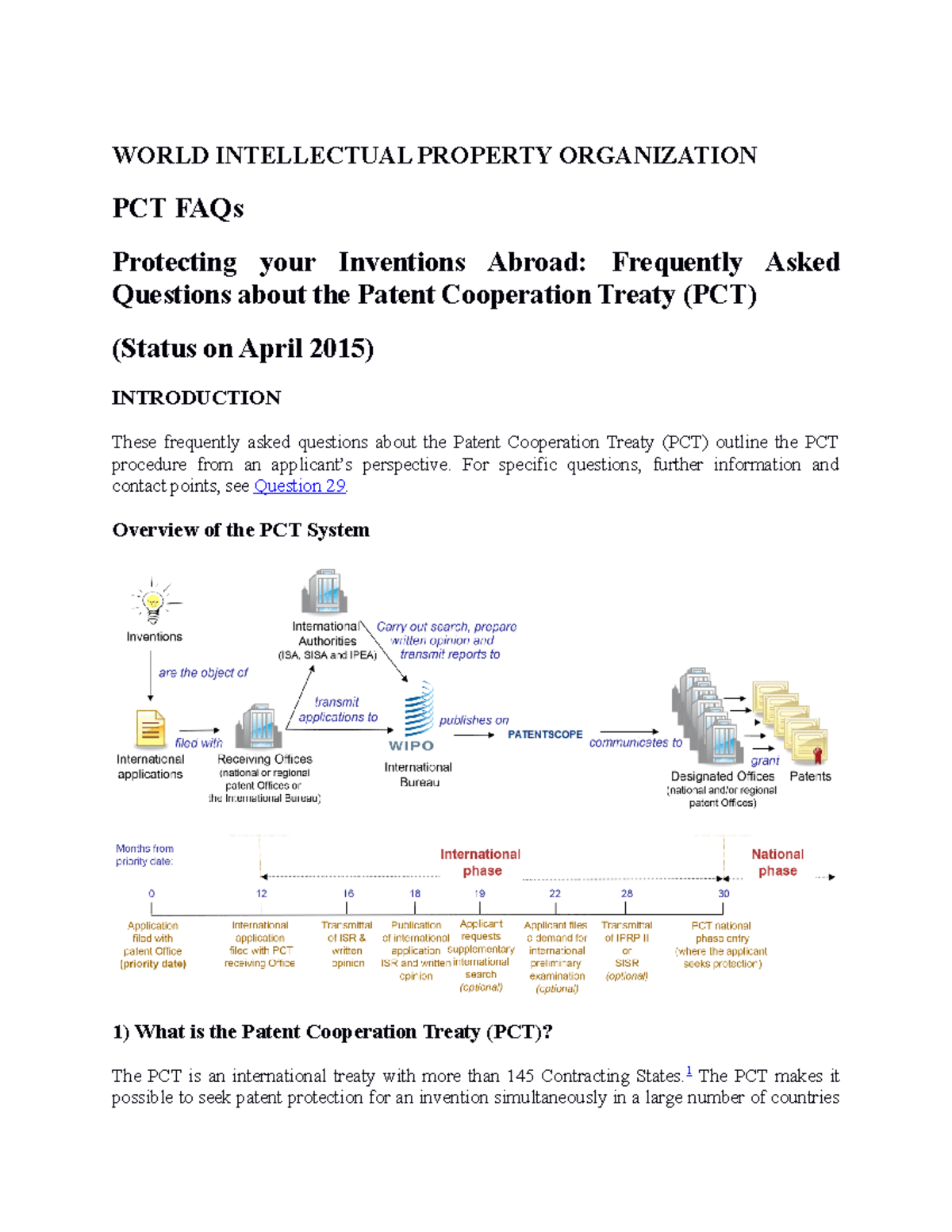 IP Law Patent System - WORLD INTELLECTUAL PROPERTY ORGANIZATION PCT FAQs Protecting your ...