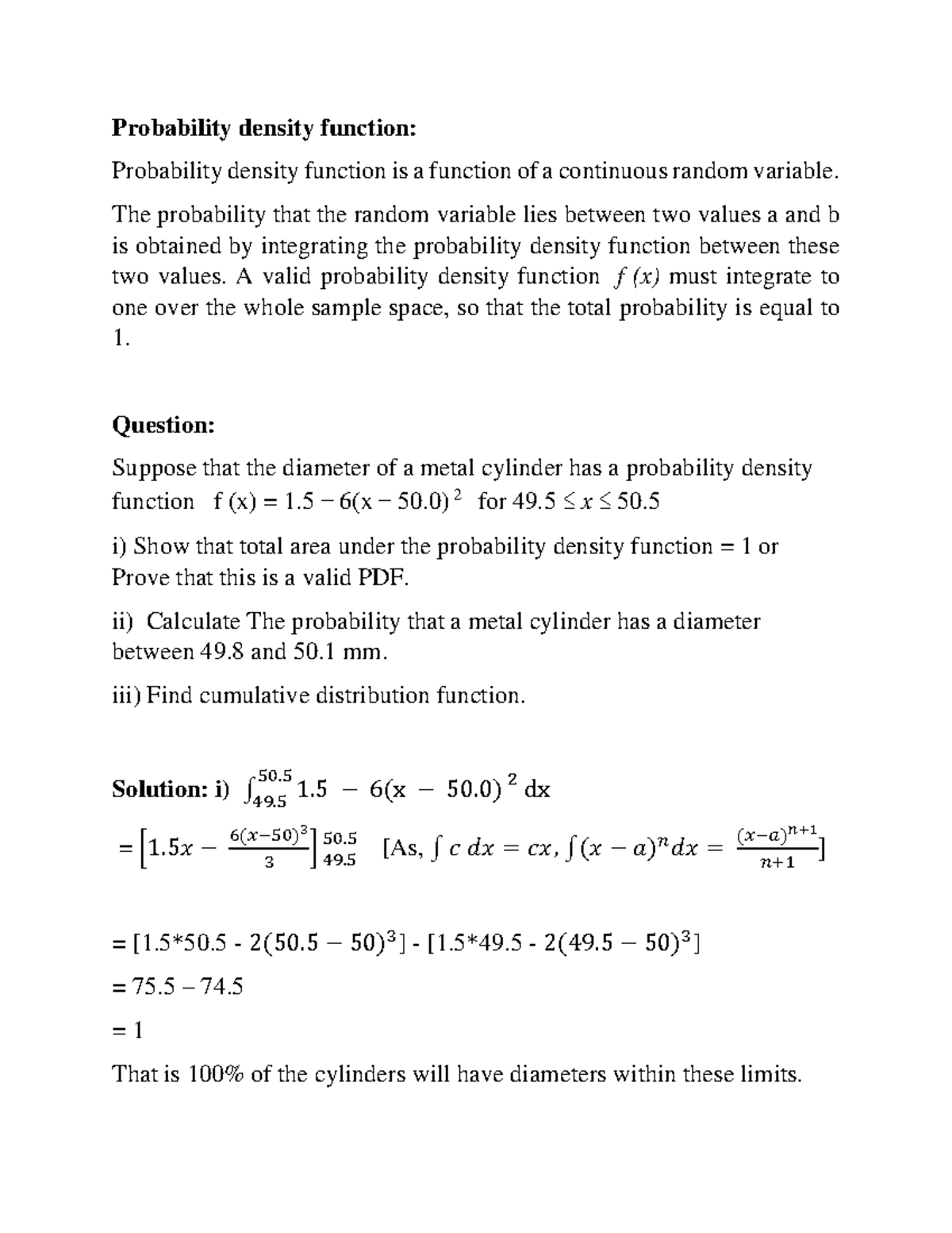 Lecture sheet 4- Probability density function - Probability and ...