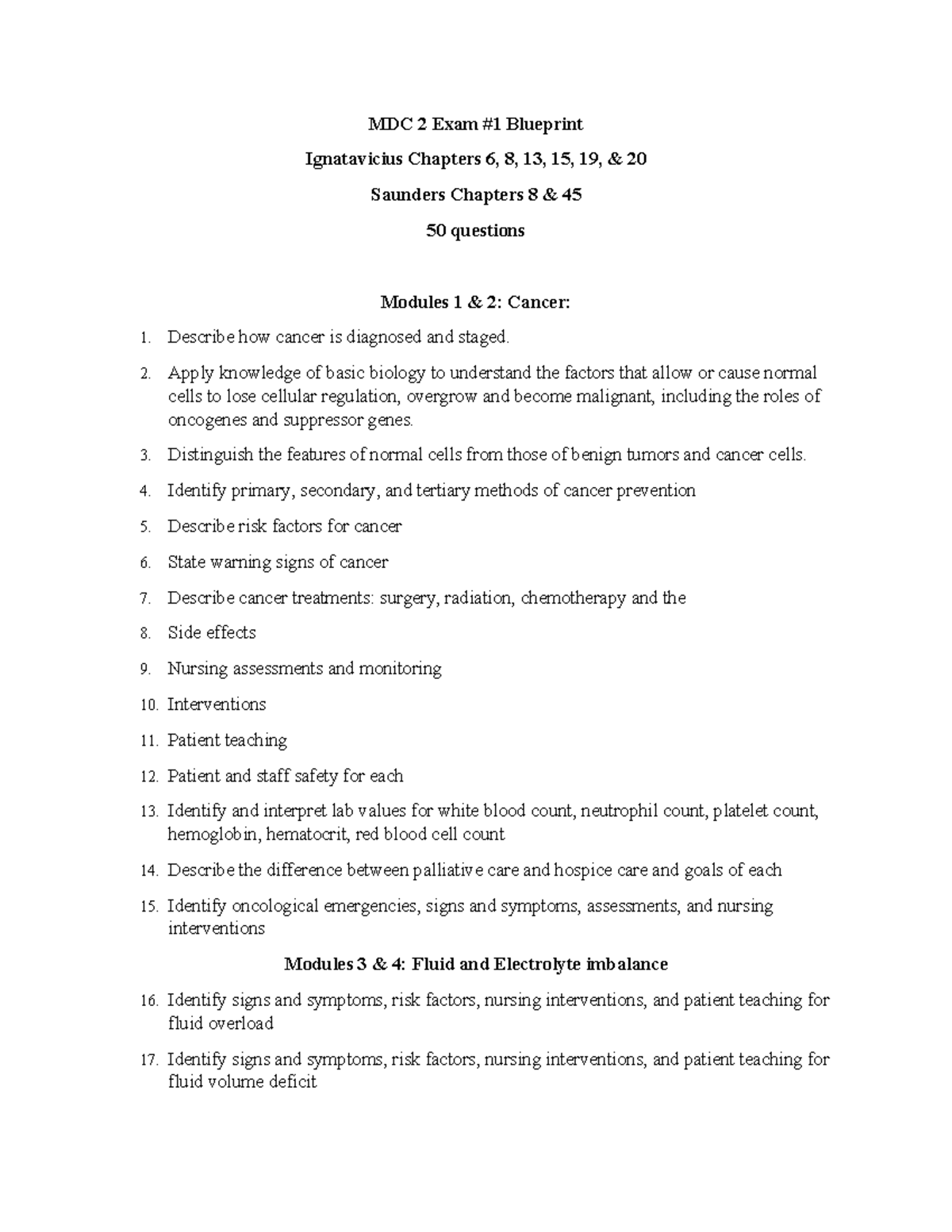 MDC 2 Exam 1 Blueprint - Study guide for Exam 1 - MDC 2 Exam #1 ...