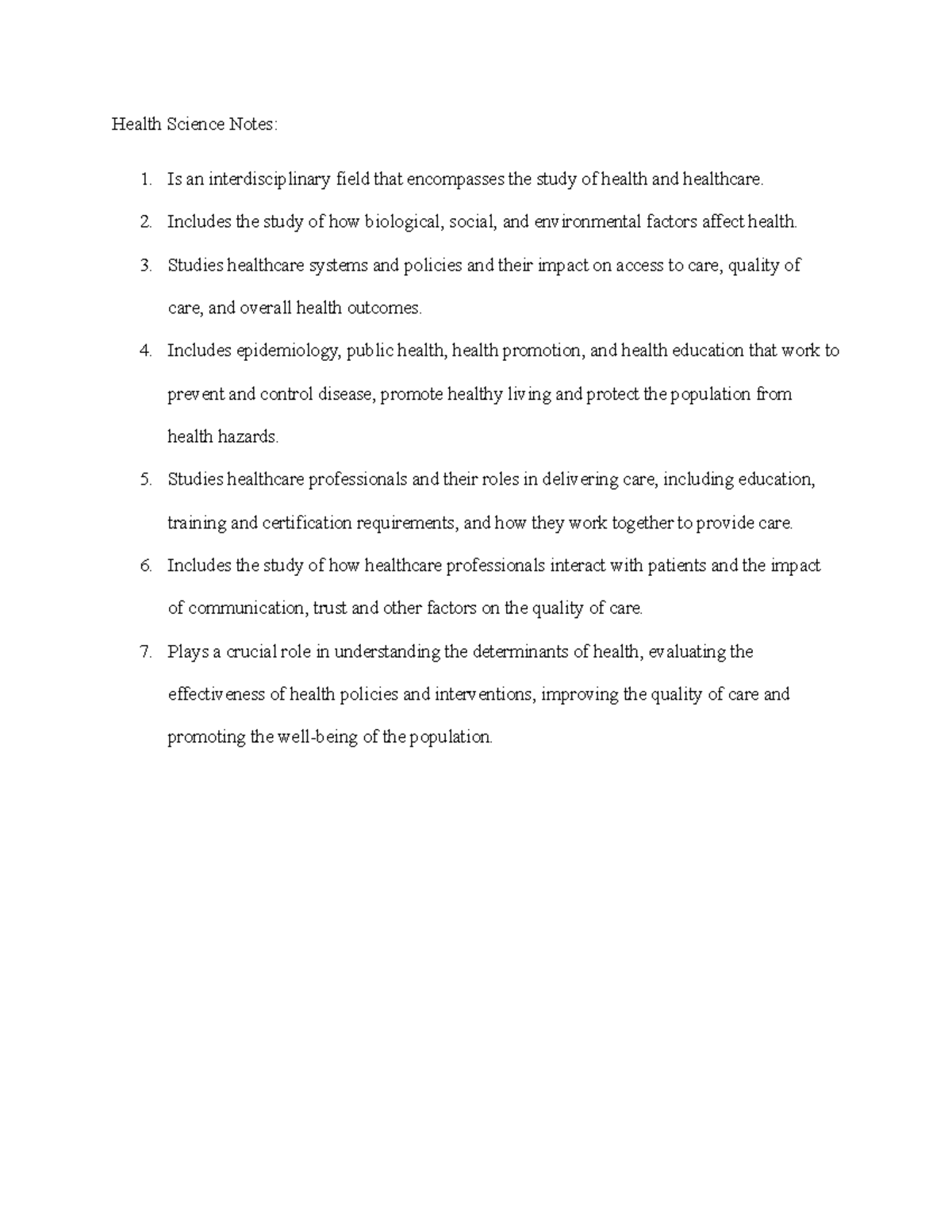 Health Science Notes - Health Science Notes: Is an interdisciplinary ...