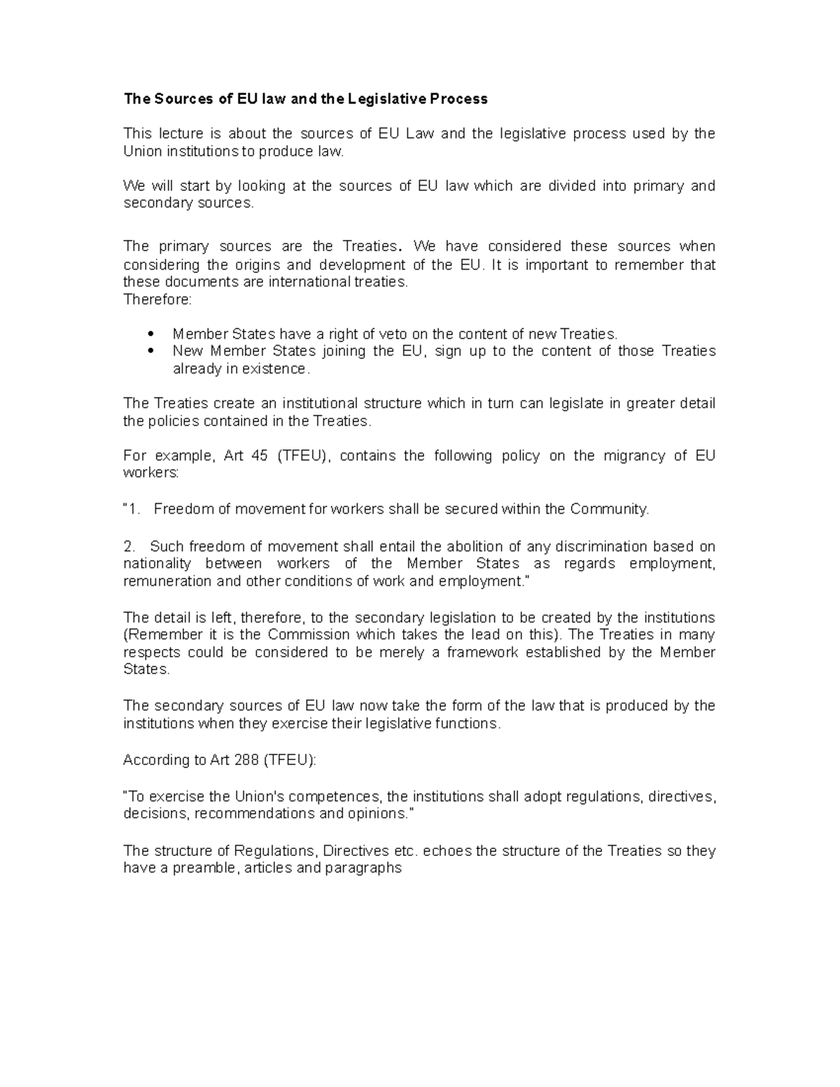 Sources Of Eu Law 2 Transcript The Sources Of Eu Law And The Legislative Process This Lecture