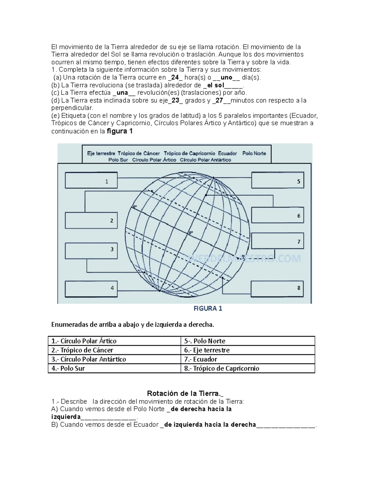 cuestionario El movimientos de la tierra - El movimiento de la Tierra ...