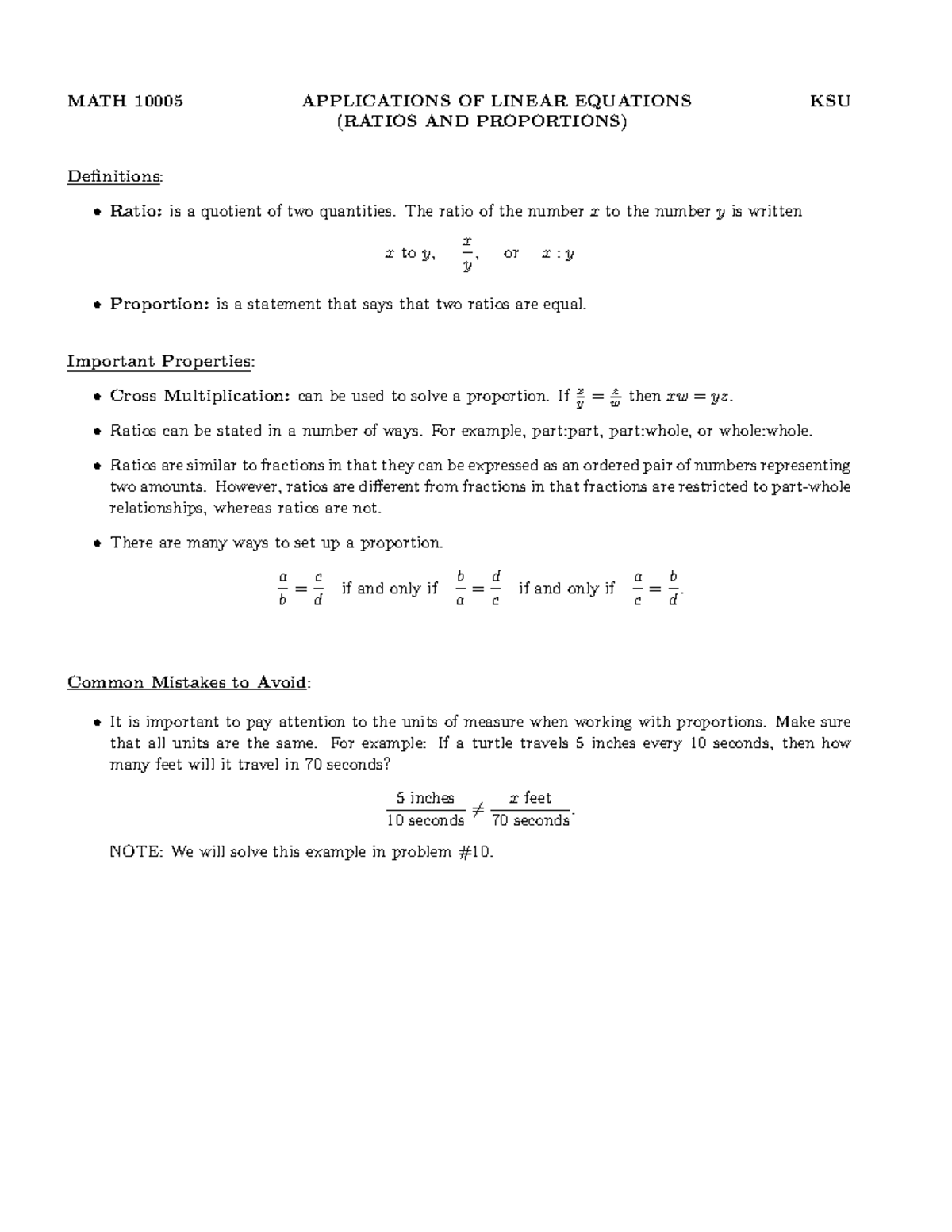 Ratios And Proportions - MATH 10005 APPLICATIONS OF LINEAR EQUATIONS ...