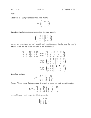 MATH124 2016-2017 Quiz 1 - Questions & Answers - Math 124 Quiz 1 ...