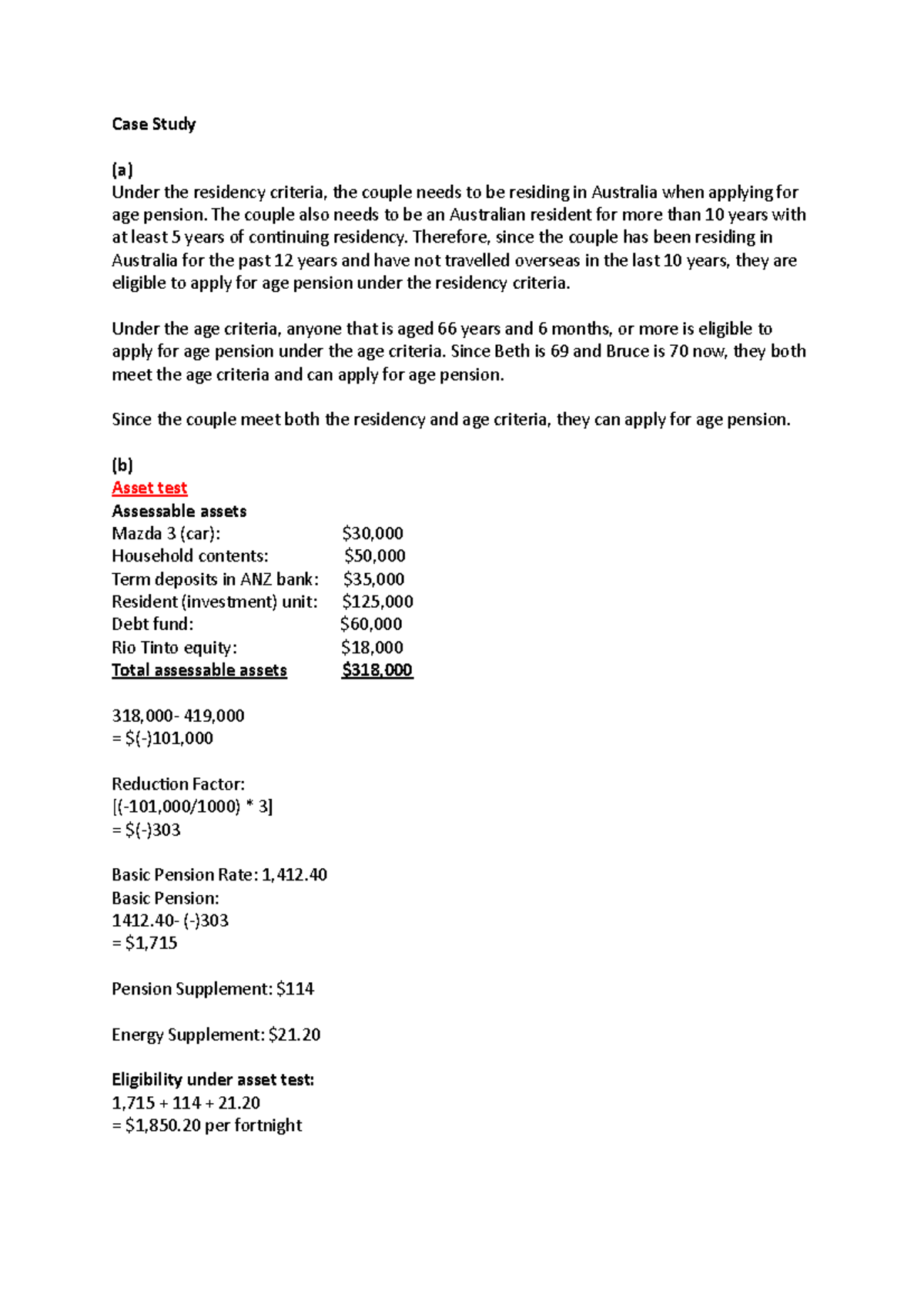 Case study - Case Study (a) Under the residency criteria, the couple ...