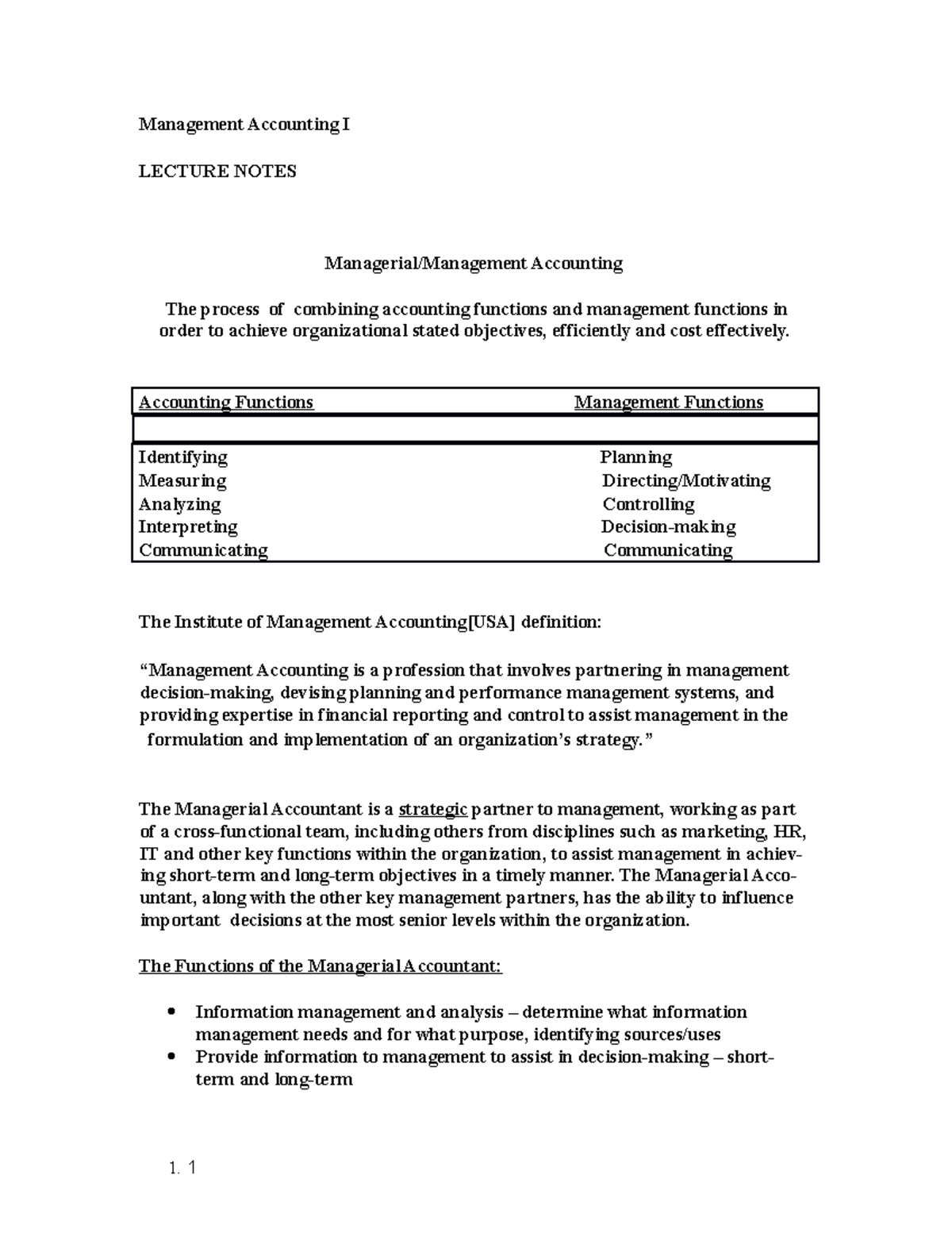 CH 1 Notes - Management Accounting I LECTURE NOTES Managerial ...